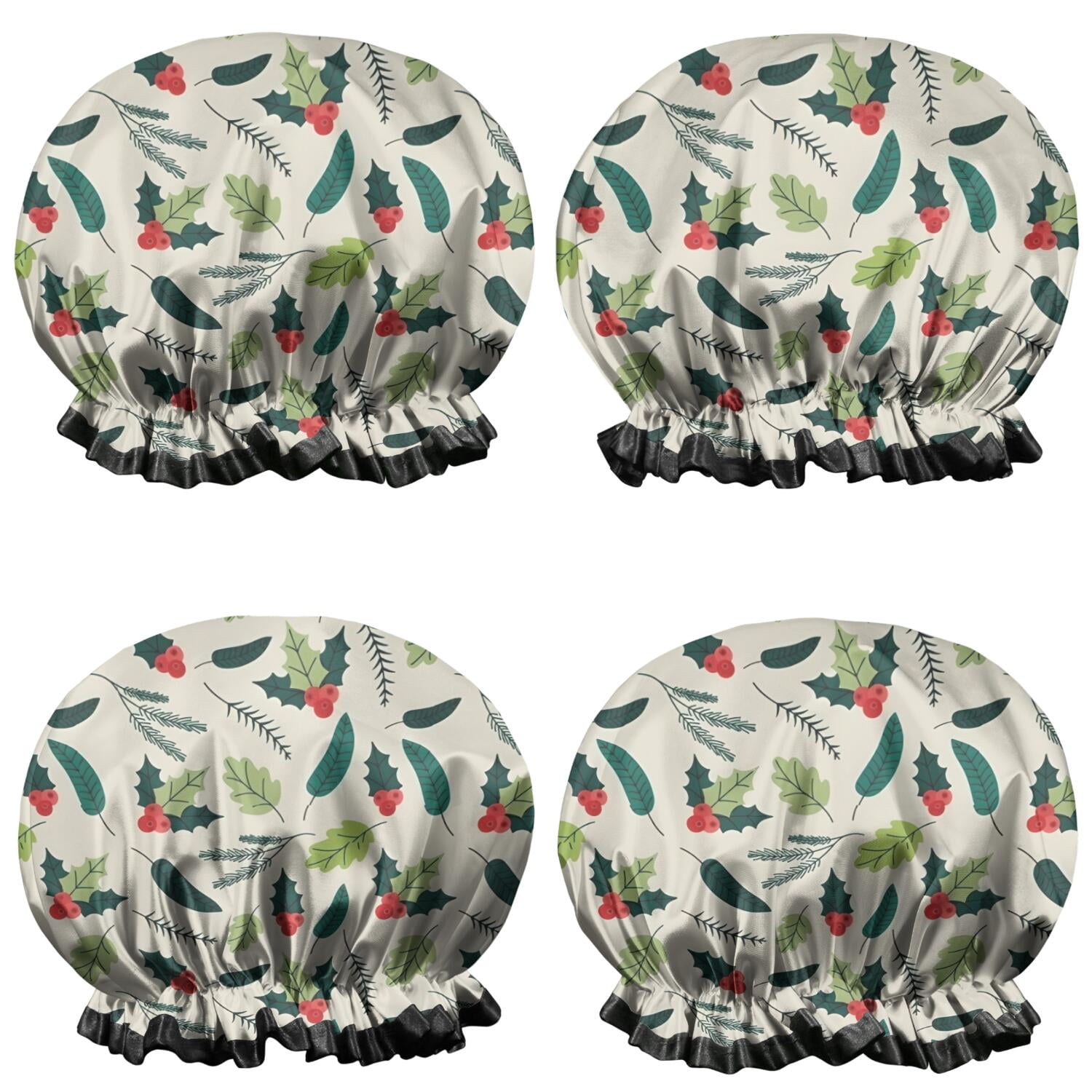 Shower Caps,Green and Red Christmas Holly Pattern Waterproof Shower Cap ...