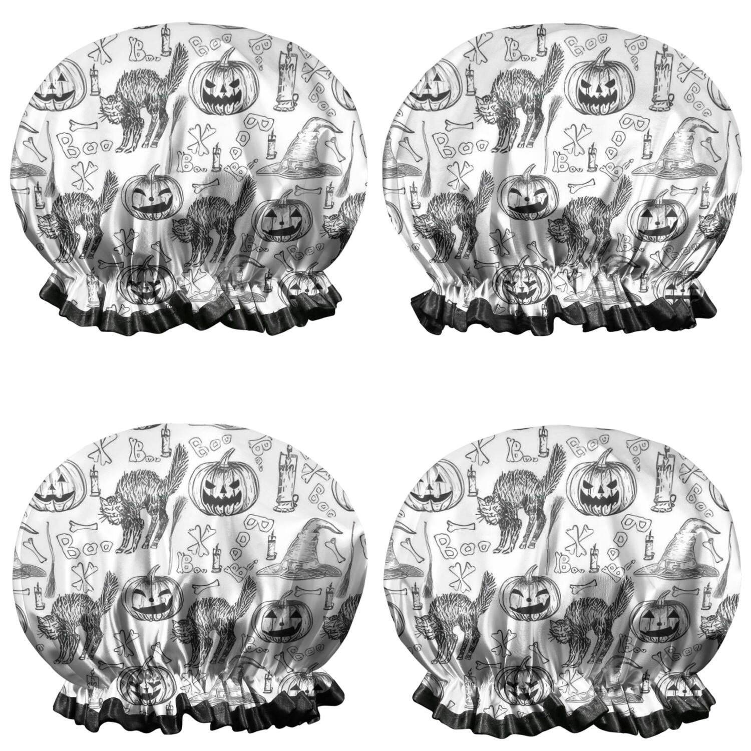 Shower Caps,Halloween Doodle Icons Pattern Waterproof Shower Cap for ...