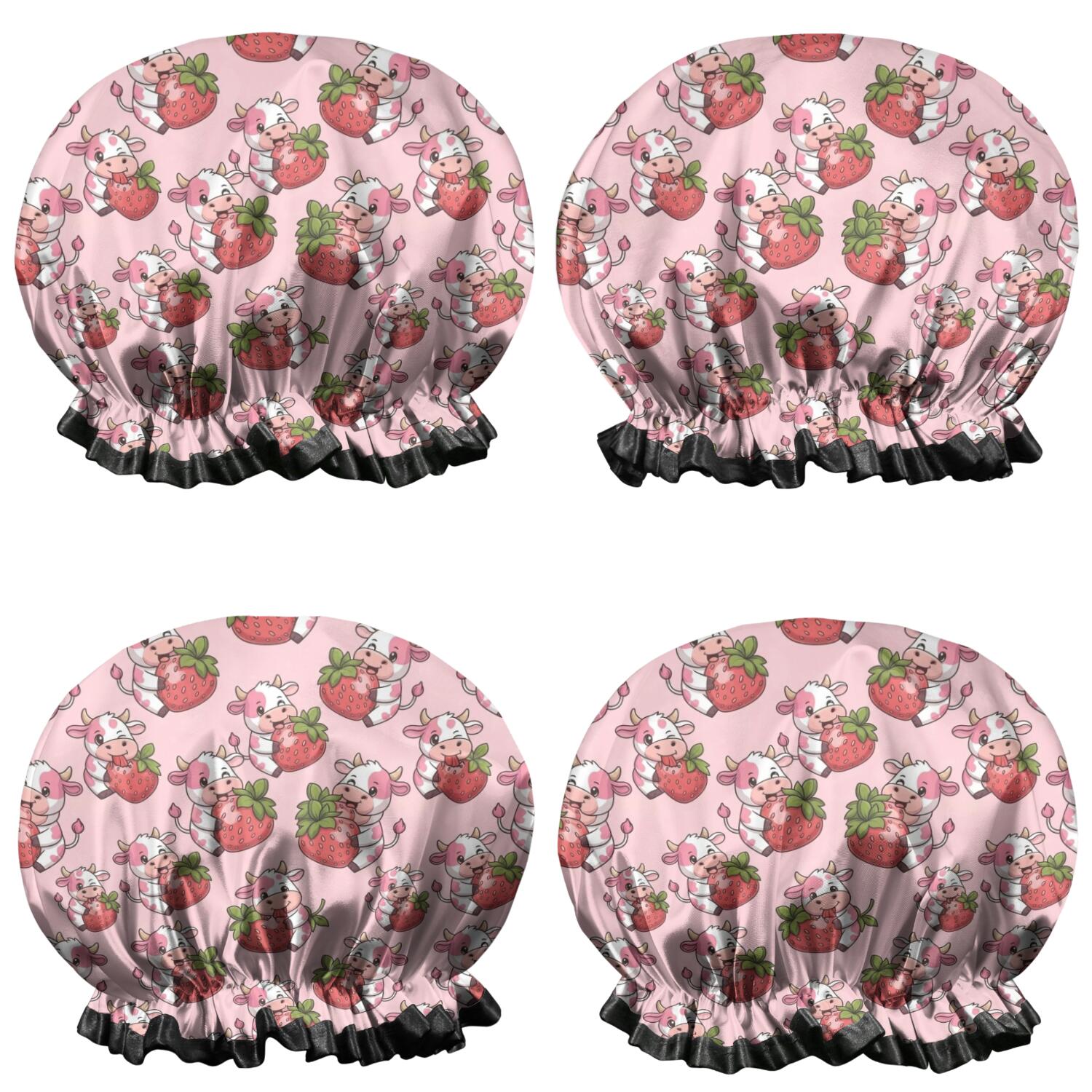 Shower Caps,Pink Cow Strawberry Hug Pattern Waterproof Shower Cap for ...