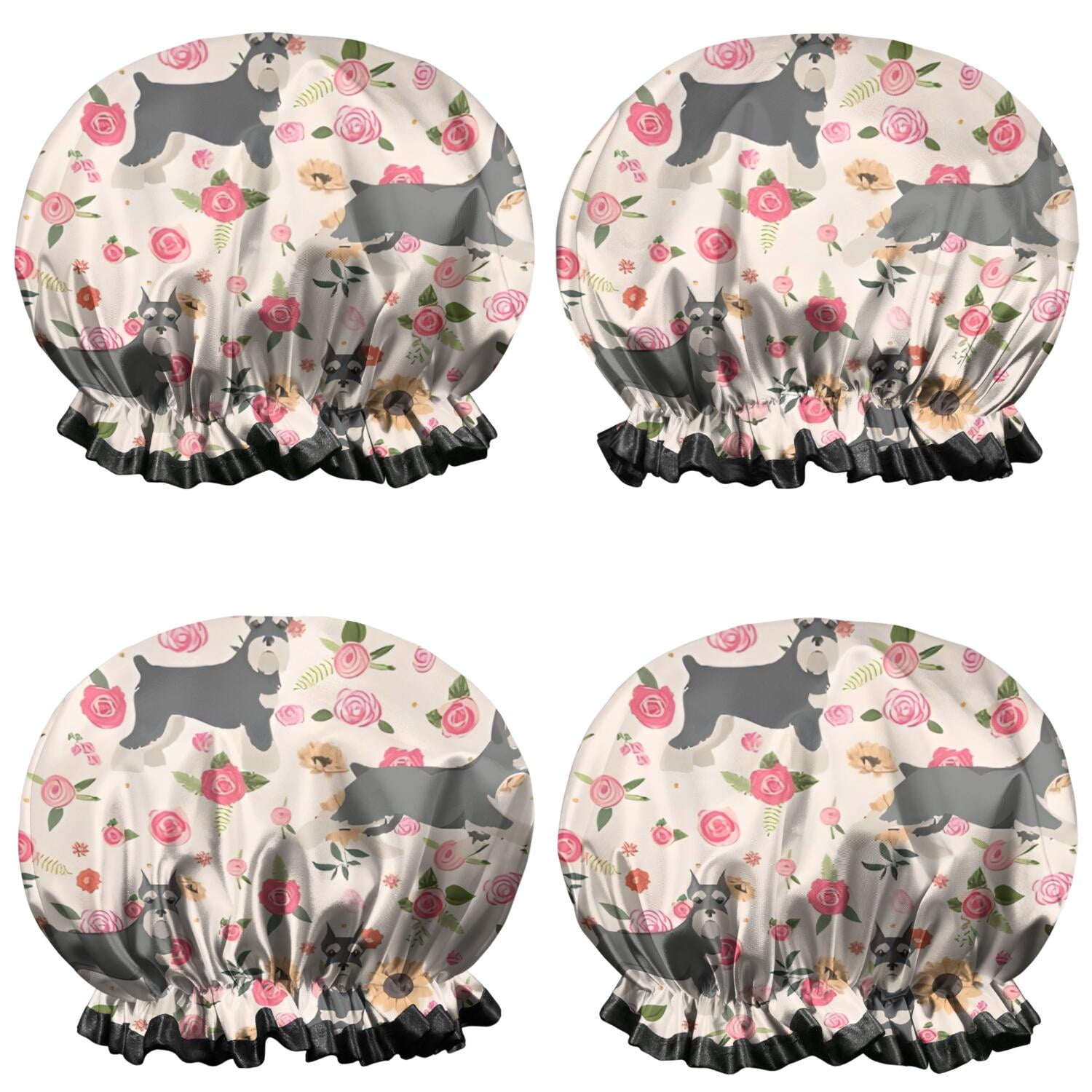 Shower Caps,Schnauzer Dog and Flower Floral Waterproof Shower Cap for ...