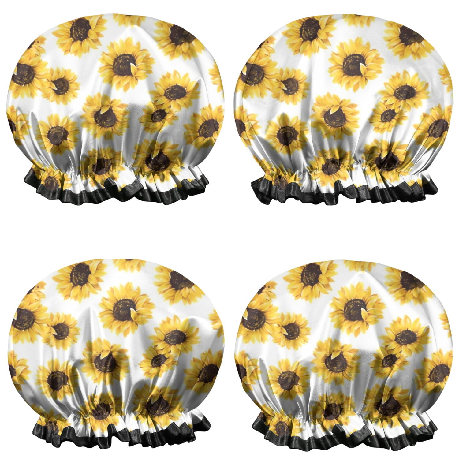 Shower Caps,White Sunflower Pattern Waterproof Shower Cap for Women 4 ...
