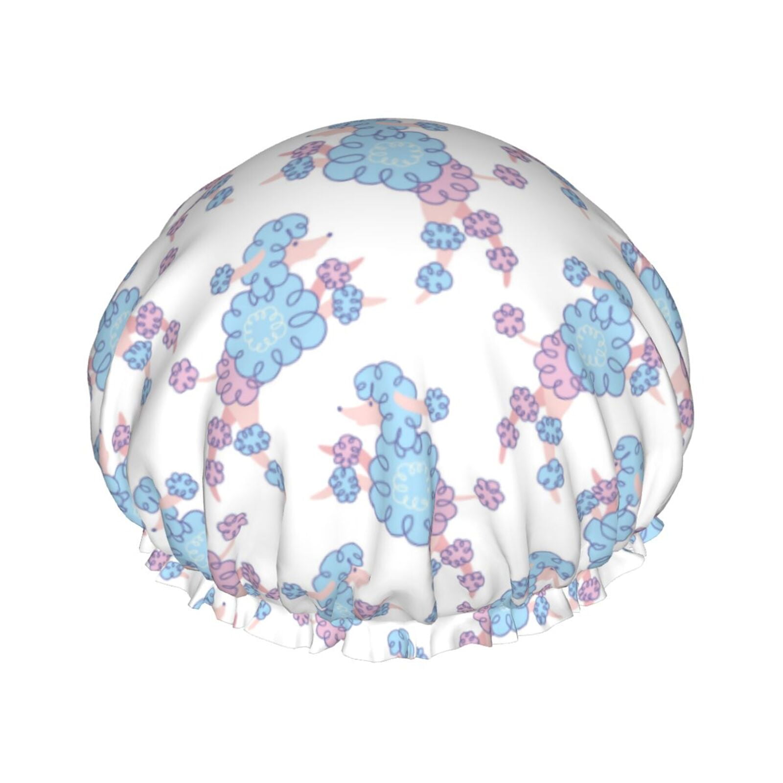 Shower Caps for Women, Abstract Cute Poodle Dog Blue Reusable ...