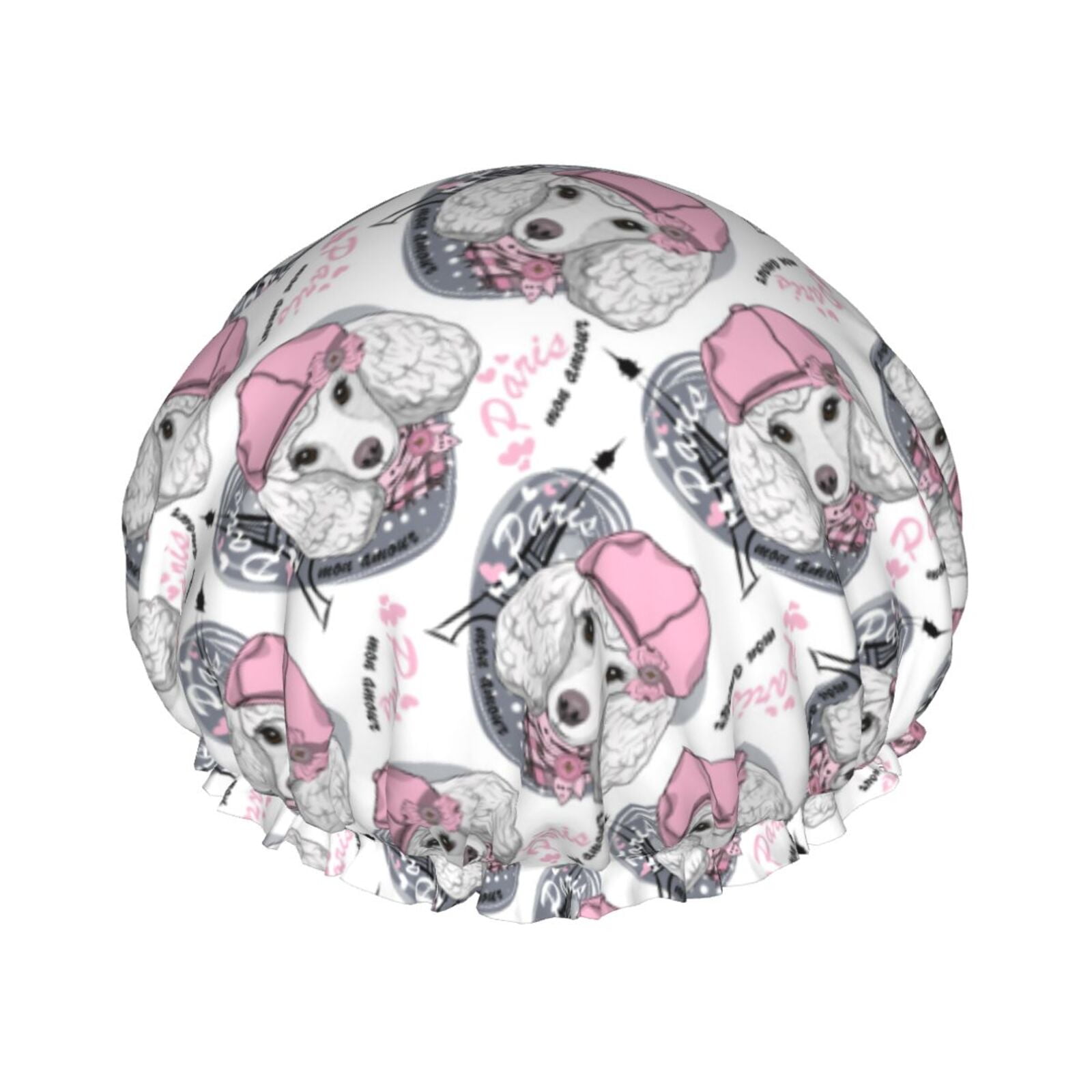 Shower Caps for Women, Artistic Cute Poodle Dog Pink Reusable ...