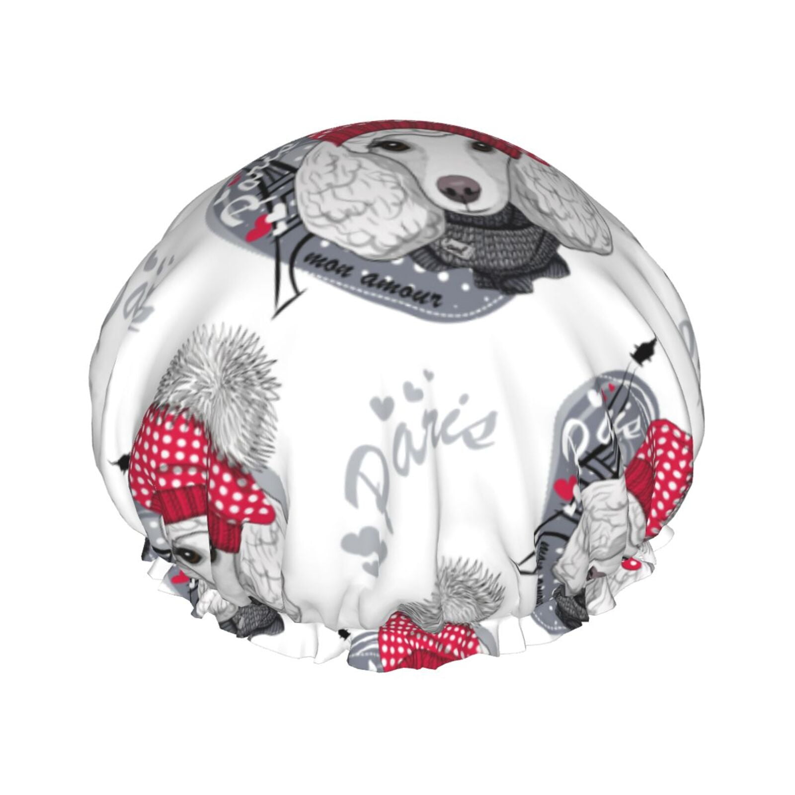 Shower Caps for Women, Artistic Cute Poodle Dog Red Reusable Waterproof ...