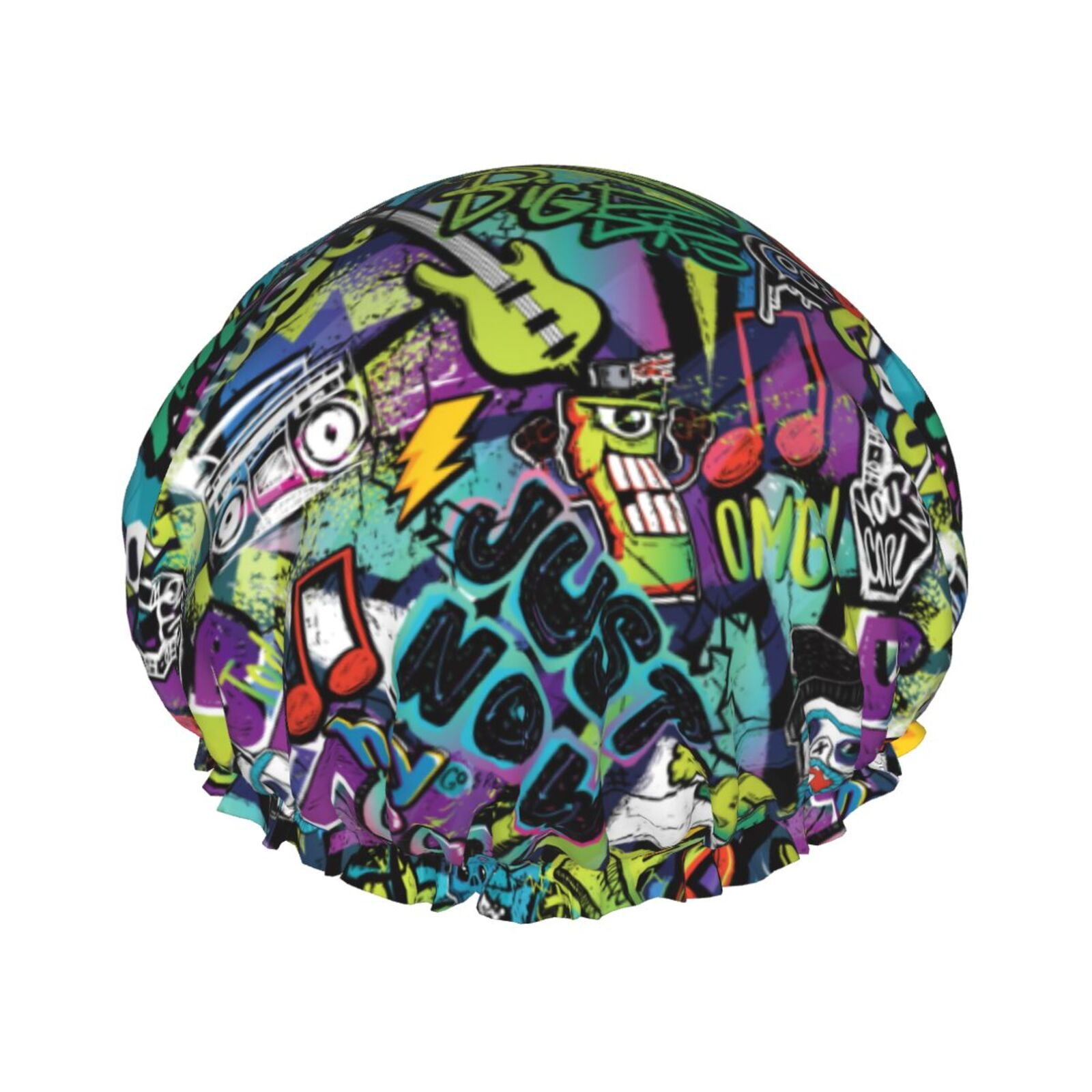 Shower Caps for Women, Artistic Graffiti Instrument Notes Reusable ...