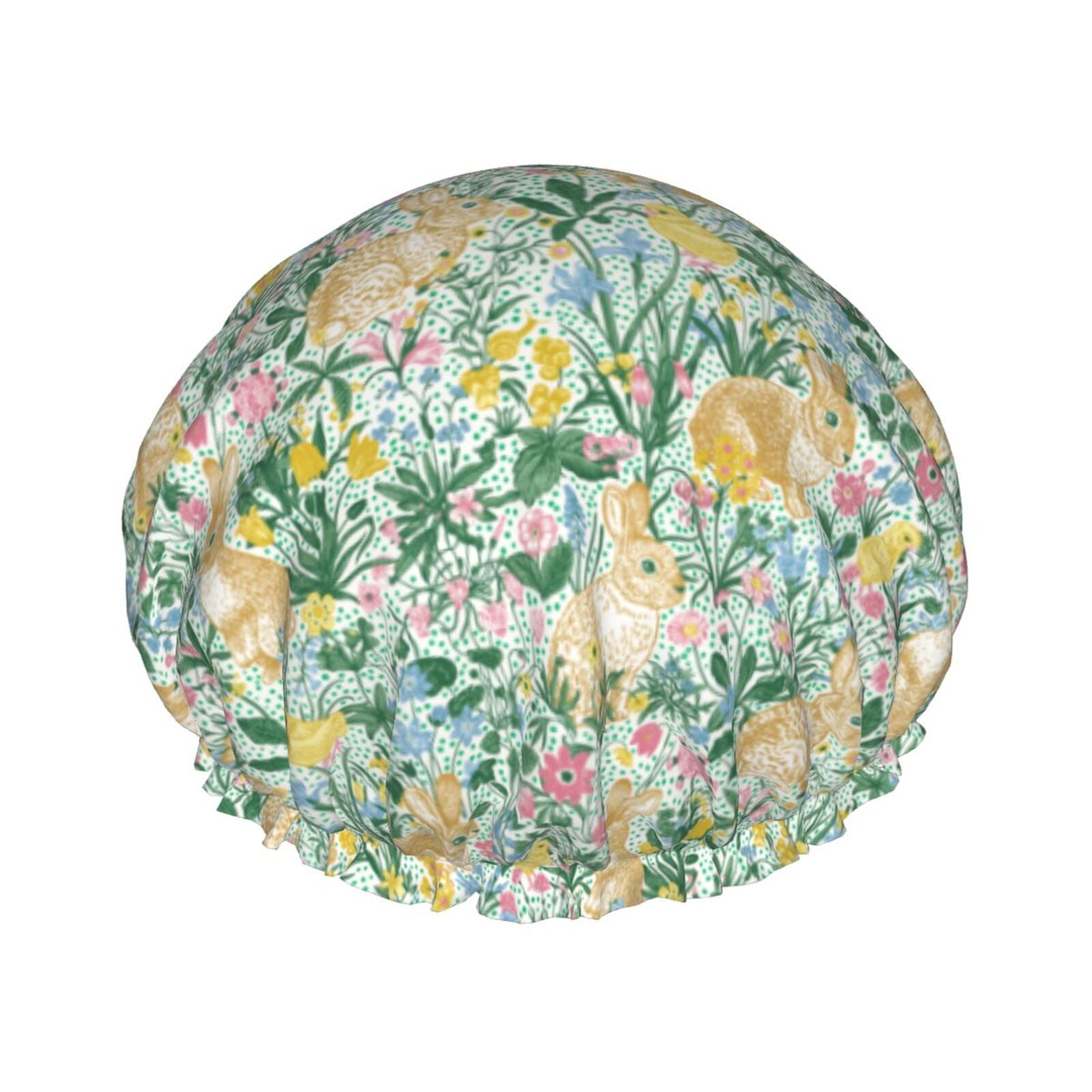 Shower Caps for Women, Artsy Cute Rabbit Chicken Flower Reusable ...