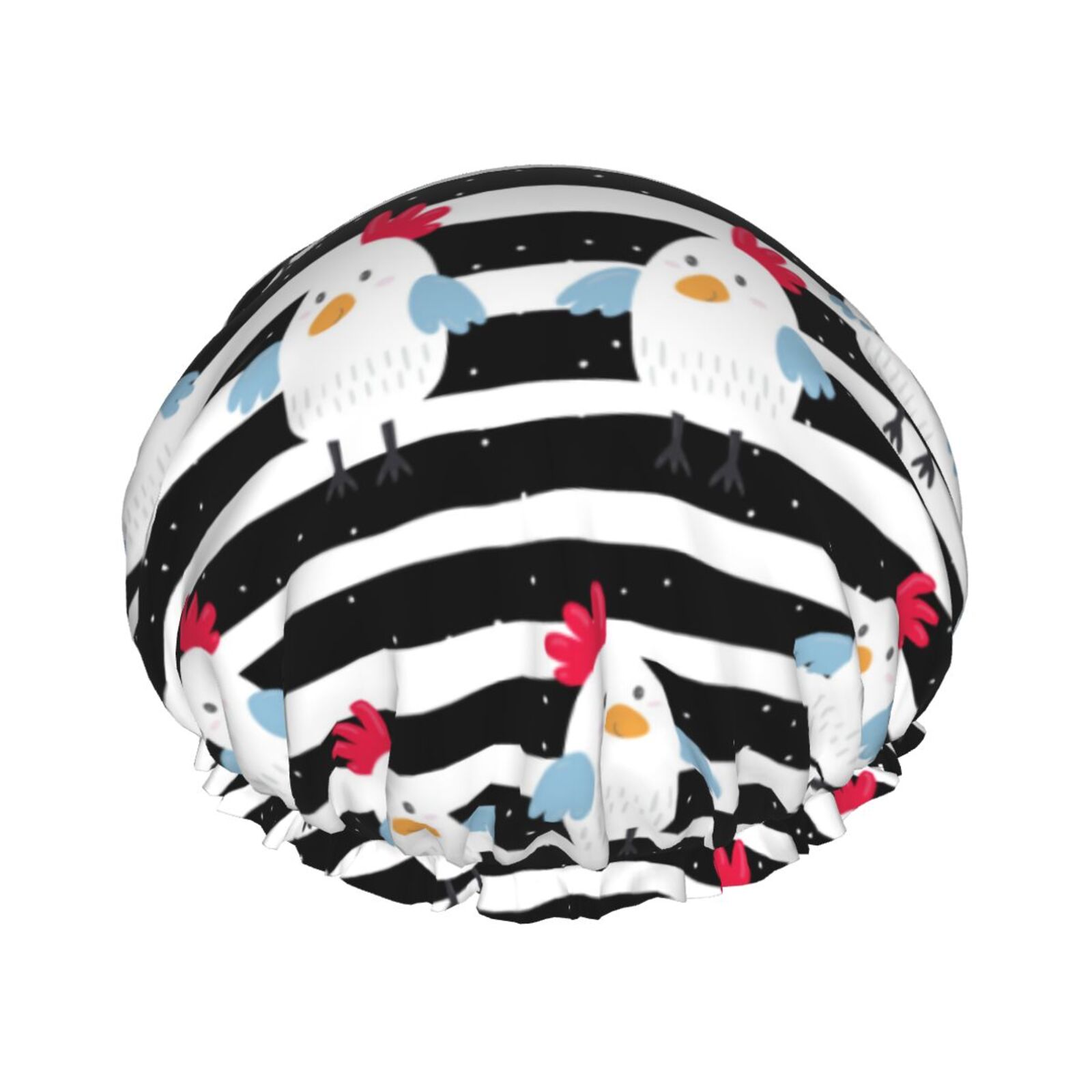 Shower Caps for Women, Black White Striped Cute Chicken Reusable ...