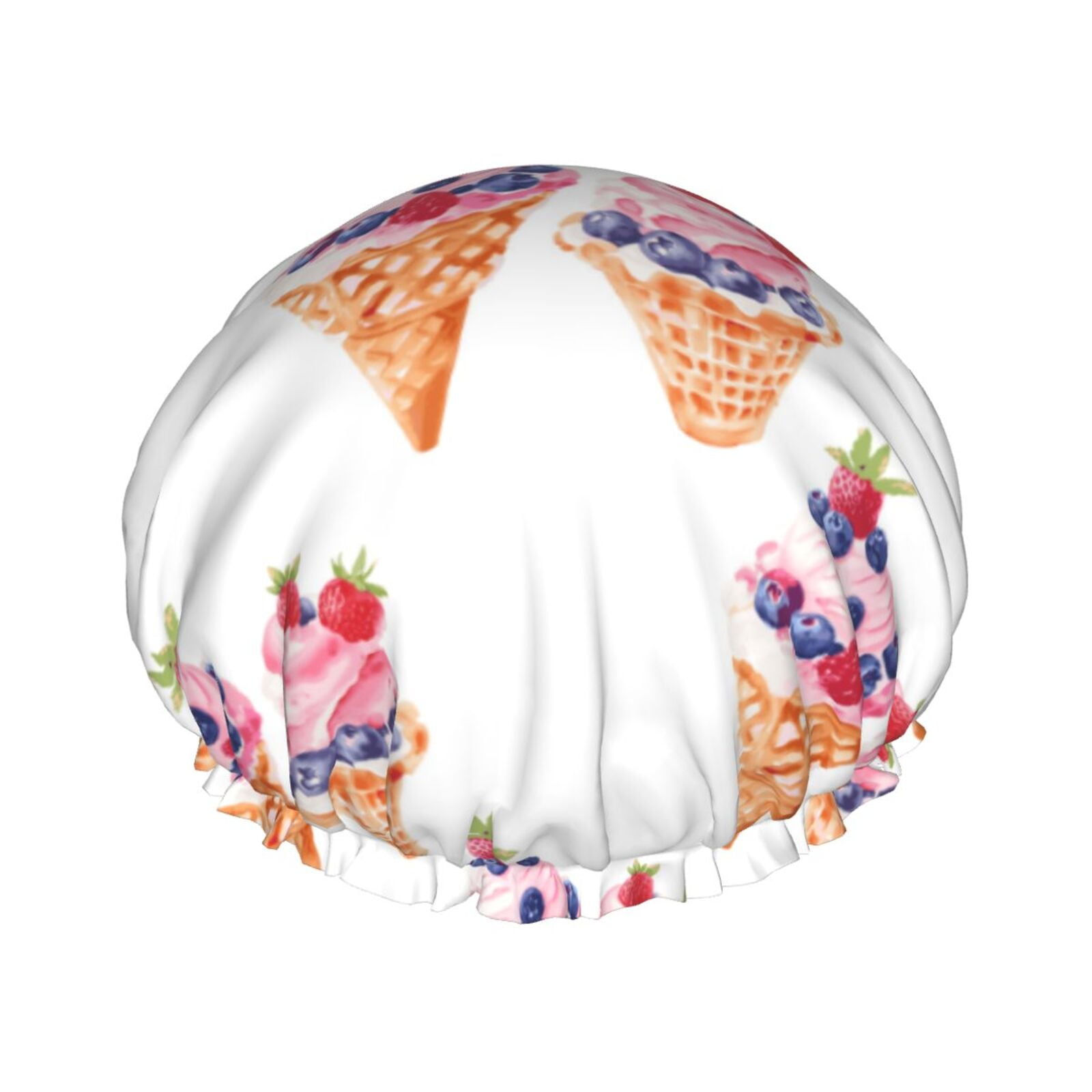 Shower Caps for Women, Blueberry Strawberry Ice Cream Reusable ...