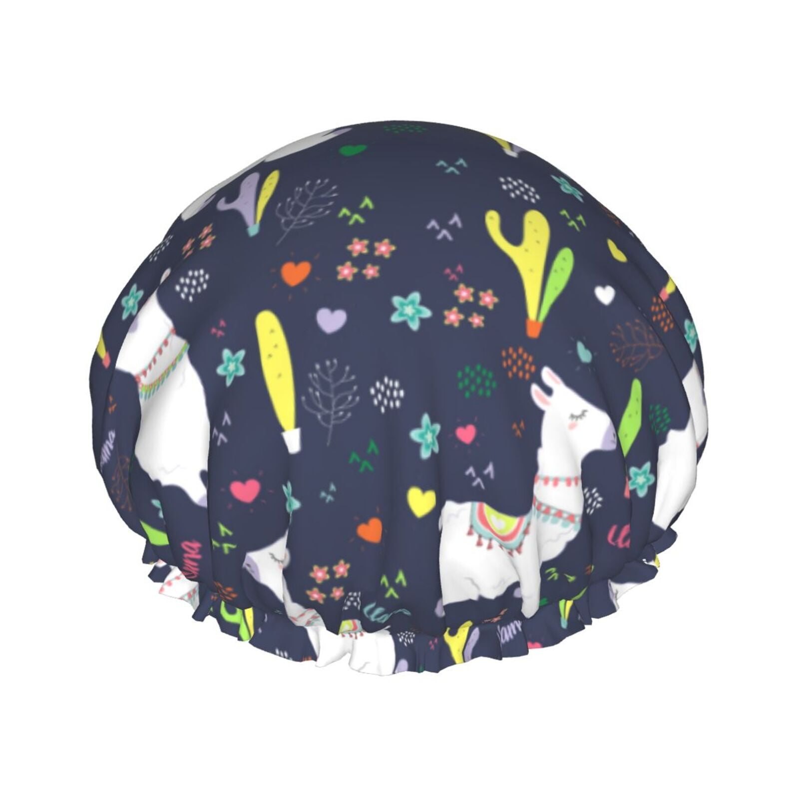 Shower Caps for Women, Cartoon Cute Alpaca Cactus Flower Reusable ...