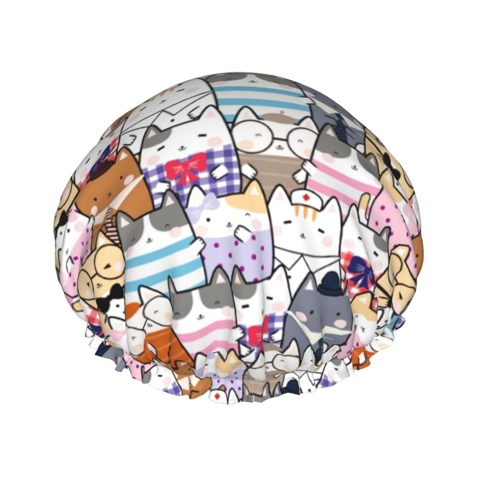Shower Caps for Women, Cartoon Cute Cat With Glasses Reusable ...