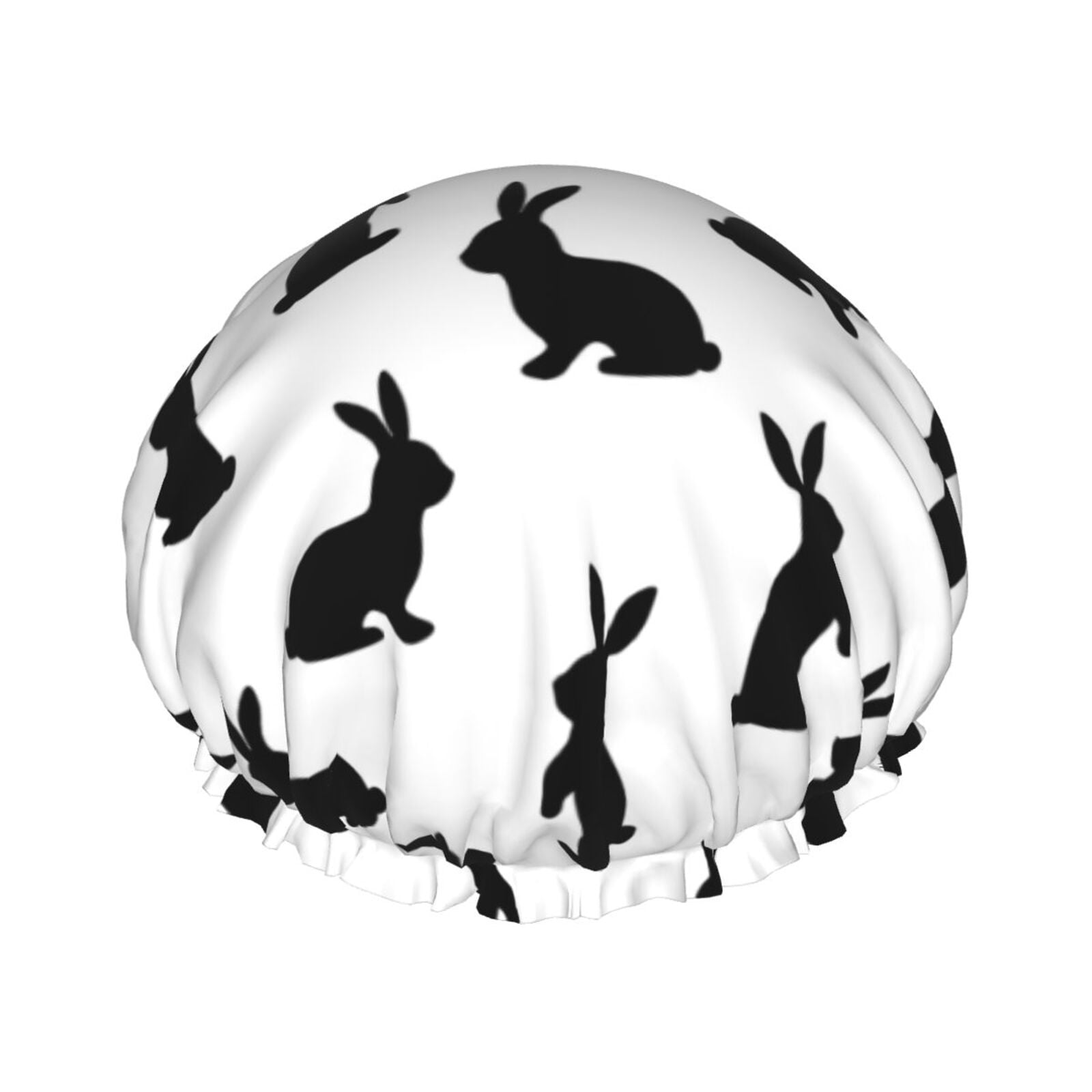 Shower Caps for Women, Classic Cute Rabbit Black White Reusable ...
