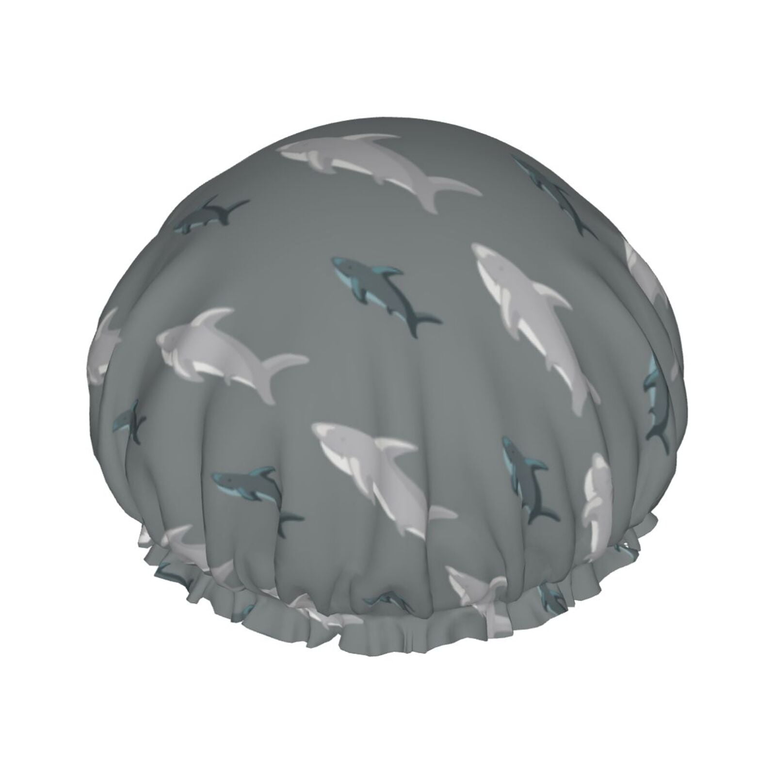 Shower Caps for Women, Cute Cartoon Shark Dark Green Reusable ...