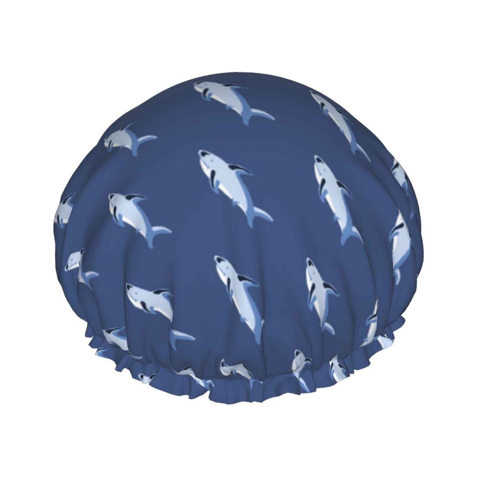 Shower Caps for Women, Cute Cartoon Shark Navy Blue Reusable Waterproof ...