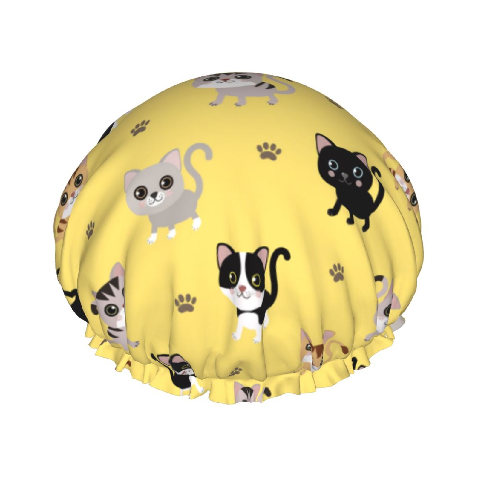 Shower Caps for Women, Cute Cat Cartoon Style Yellow Reusable ...