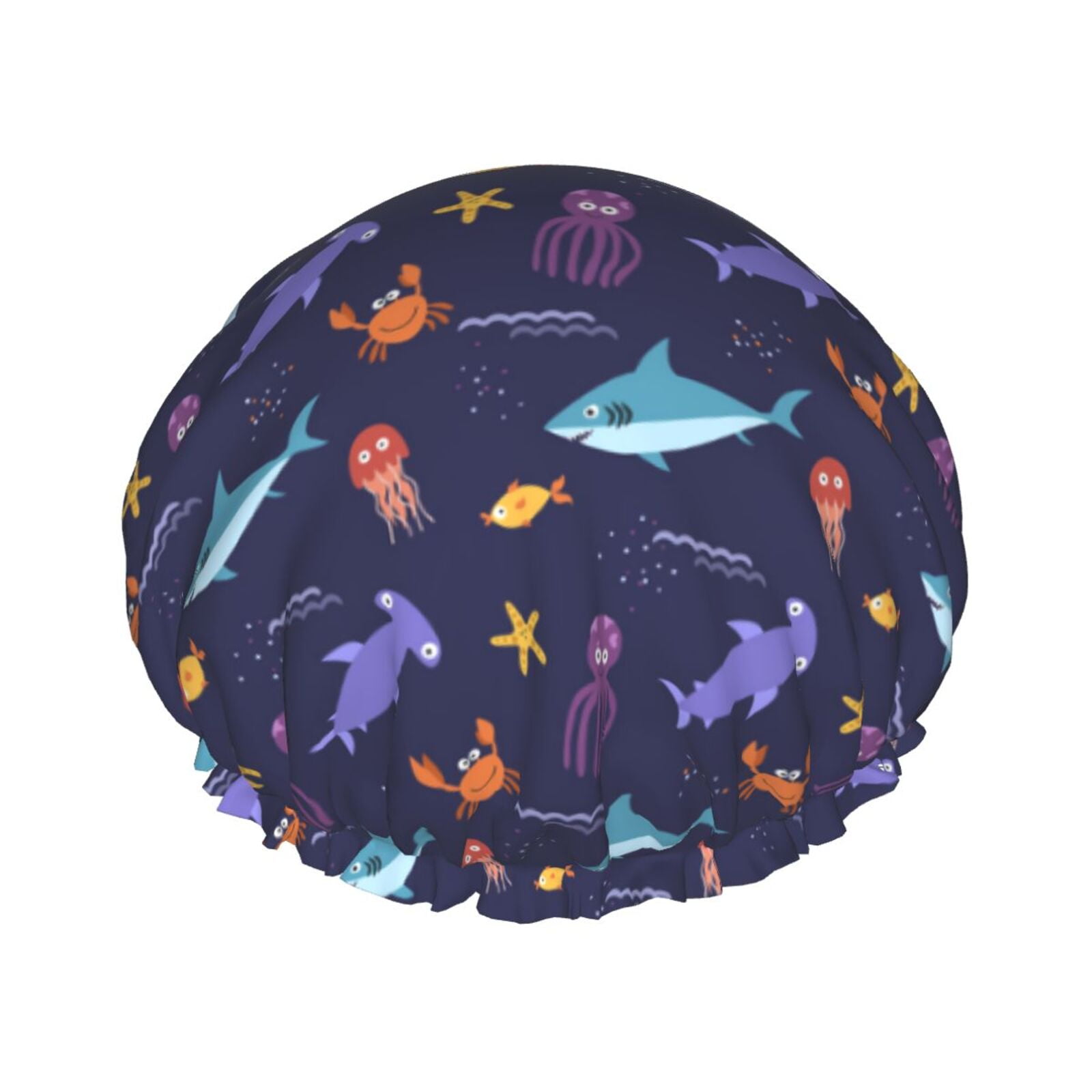 Shower Caps for Women, Cute Shark Octopus Crab Starfish Reusable ...