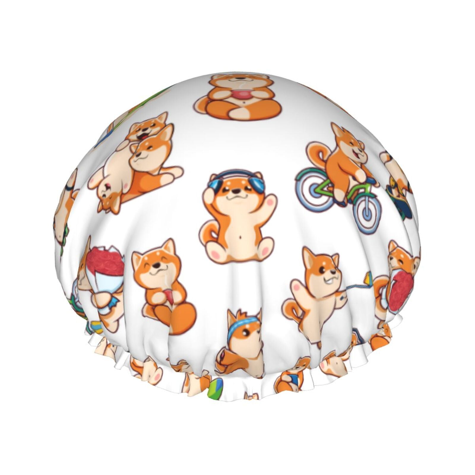 Shower Caps for Women, Funny Cute Corgi Dog Sports Reusable Waterproof ...