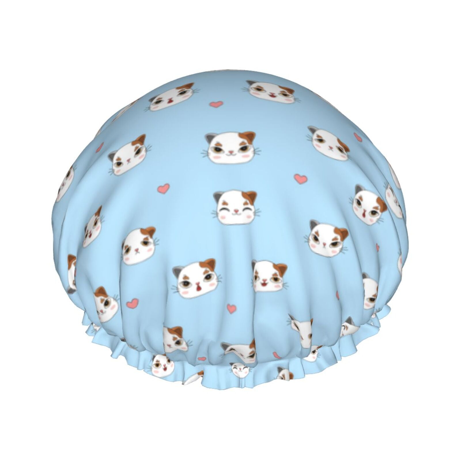 Shower Caps for Women, Glamorous Cartoon Cute Cat Face Reusable ...