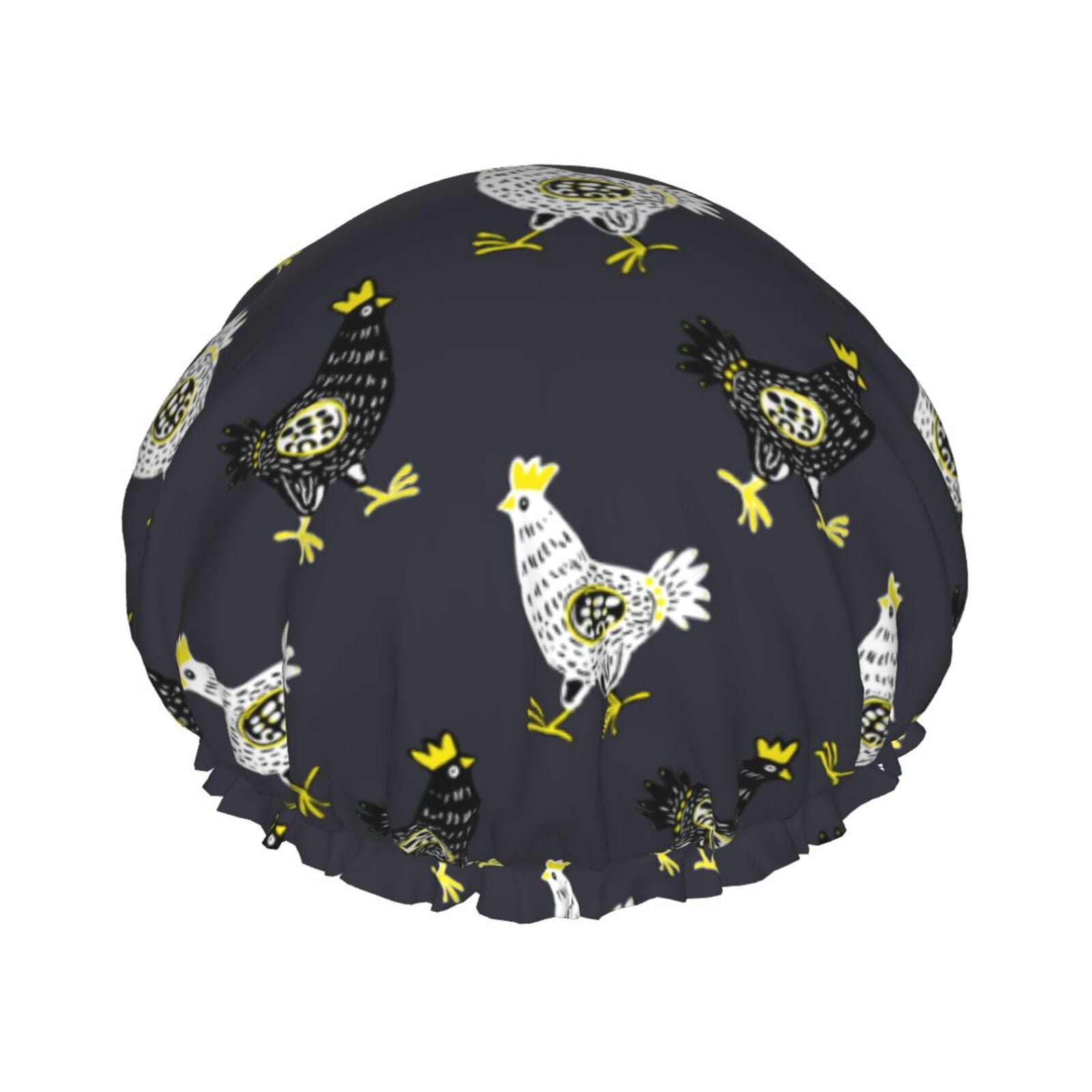 Shower Caps for Women, Hand Drawn Funny Chicken Black Reusable ...