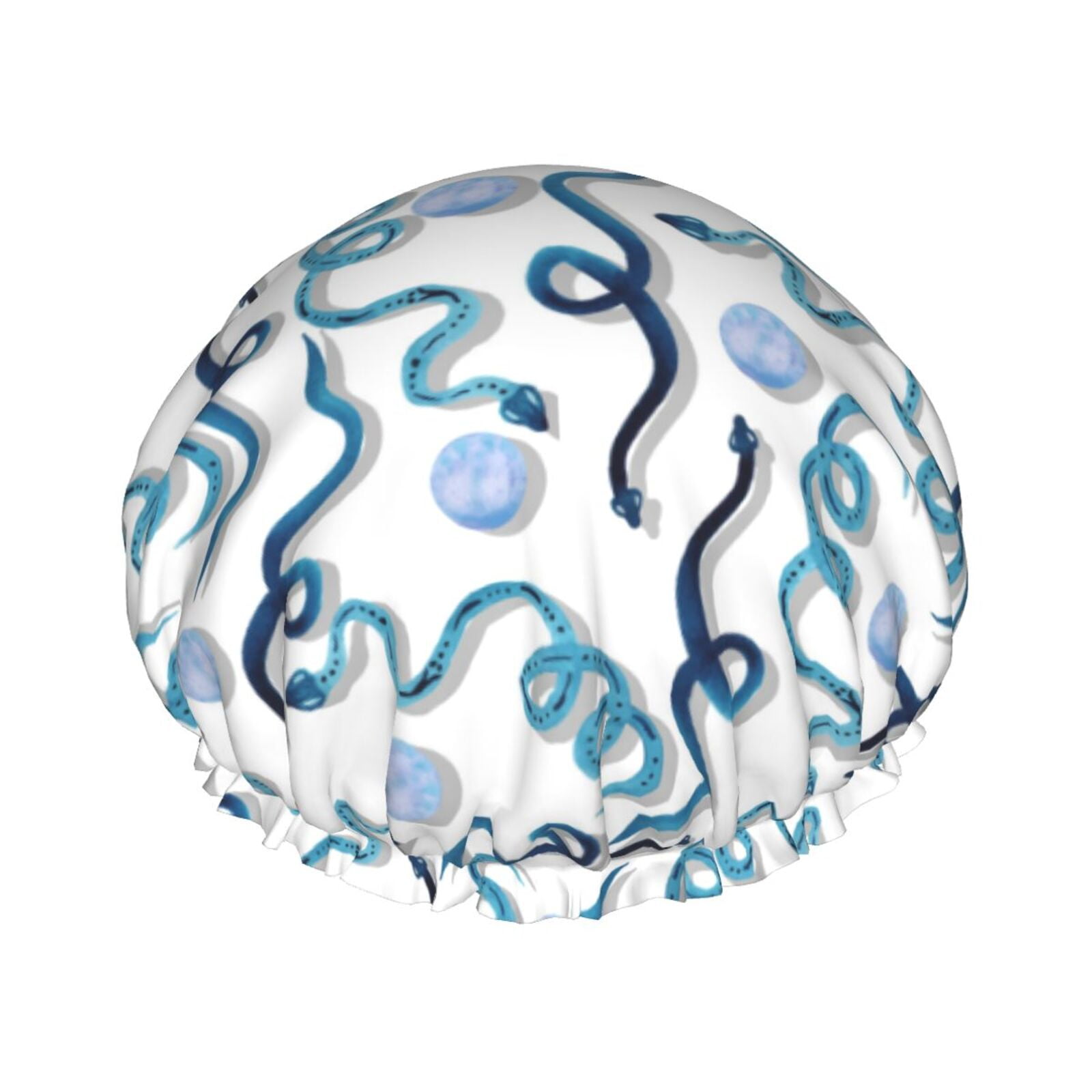 Shower Caps for Women, Minimalist Stereoscopic Snake Blue Reusable ...