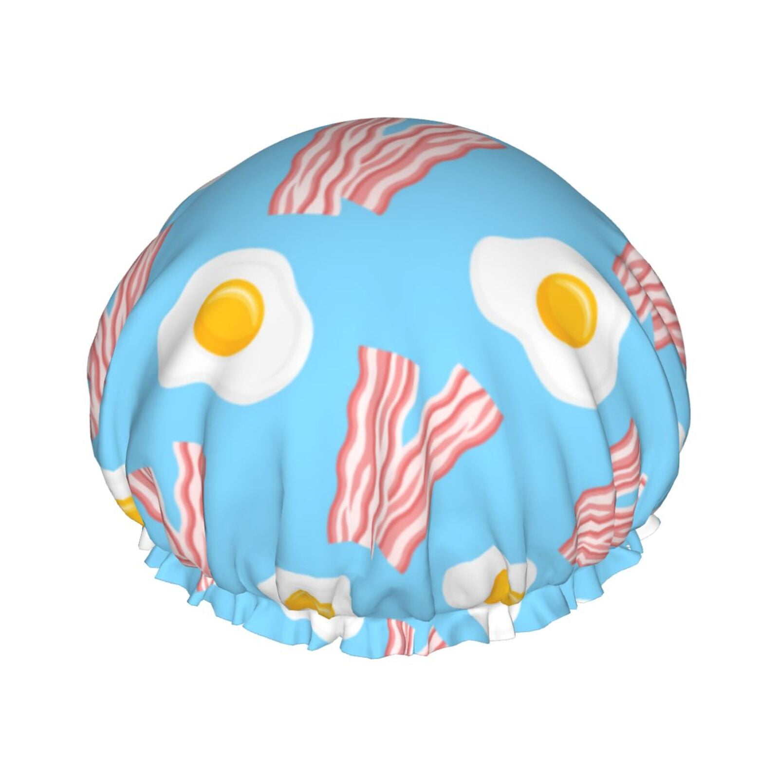 Shower Caps for Women, Bacon Print Blue Reusable Waterproof Shower Cap ...