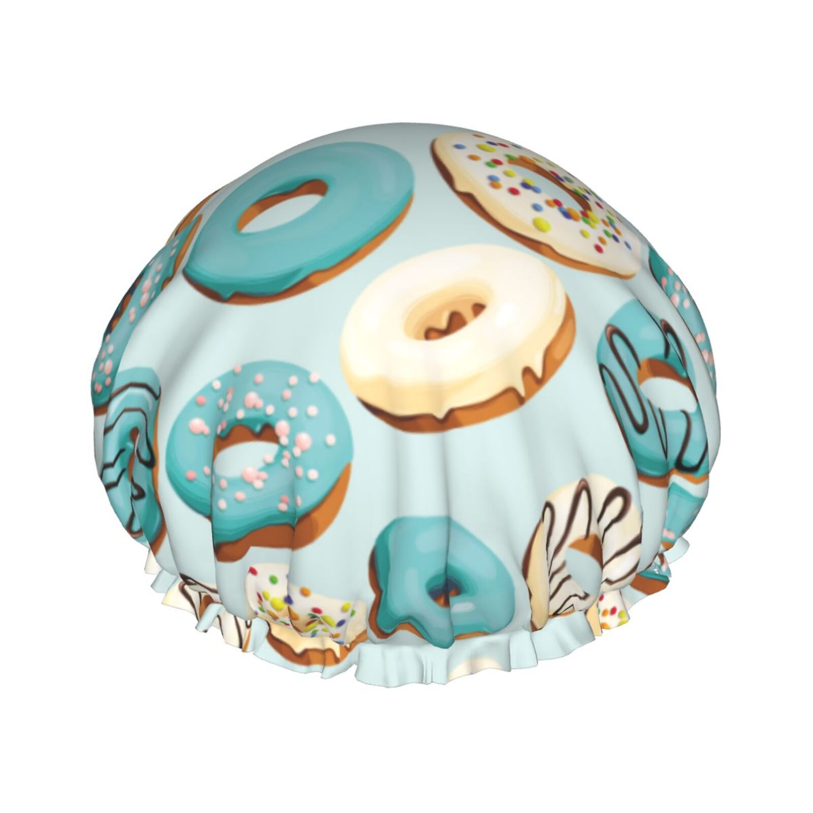 Shower Caps for Women, Blue White Donut Print Reusable Waterproof ...