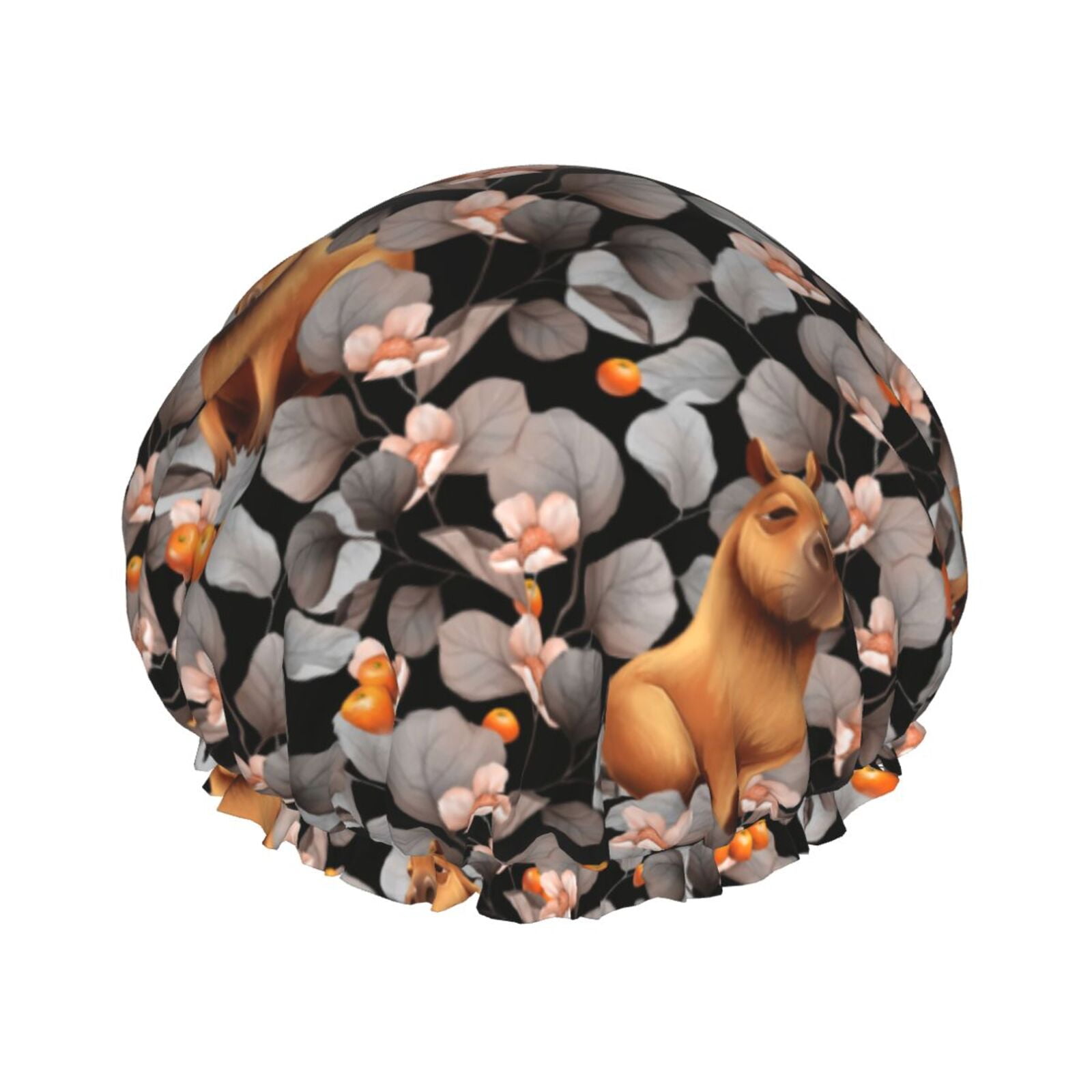 Shower Caps for Women, Capybara Flower Orange Reusable Waterproof ...