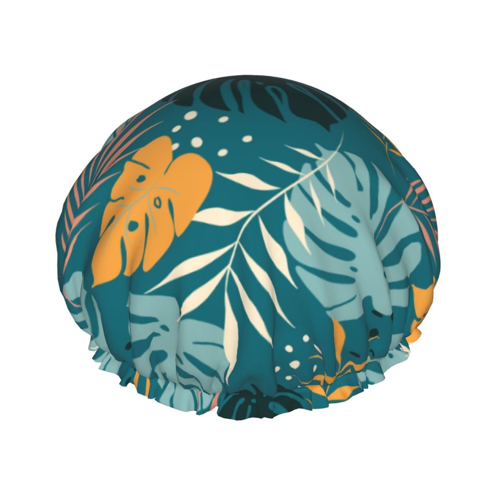 Shower Caps for Women, Hawaiian Style Cyan Blue Reusable Waterproof ...