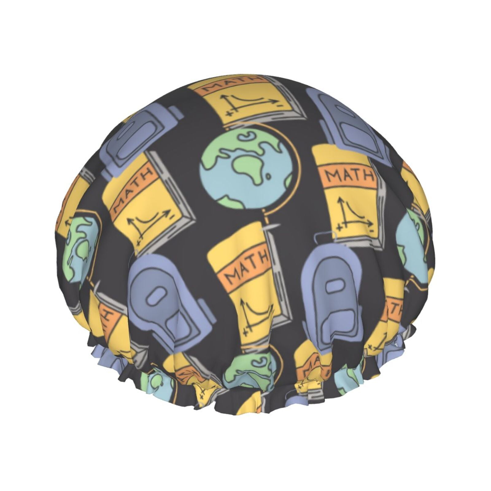 Shower Caps for Women, Math book globe Print Reusable Waterproof Shower ...