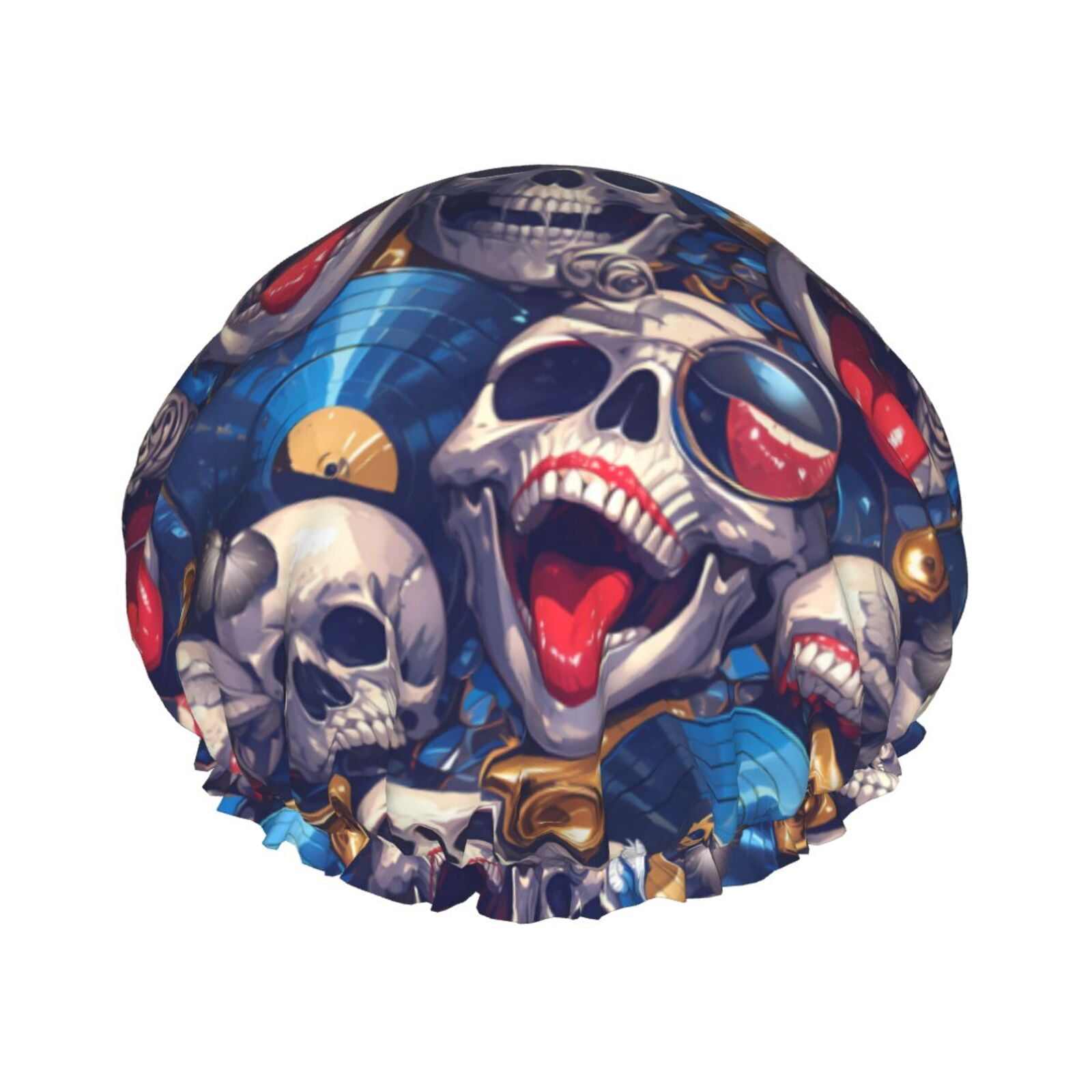 Shower Caps for Women, rock Skull blue record Reusable Waterproof ...