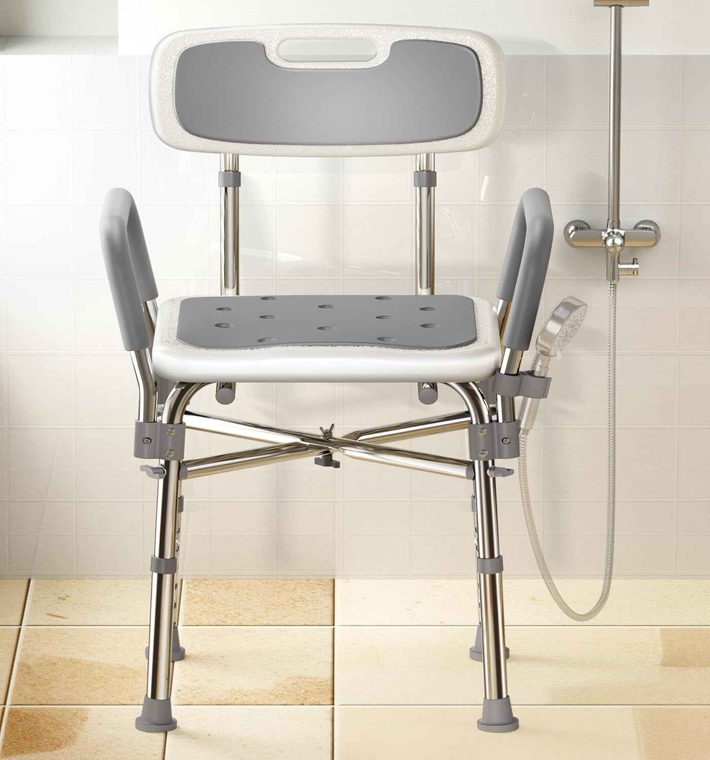 Shower Chair with Arms & Back, 550lbs Heavy Duty, Height Adjustable ...