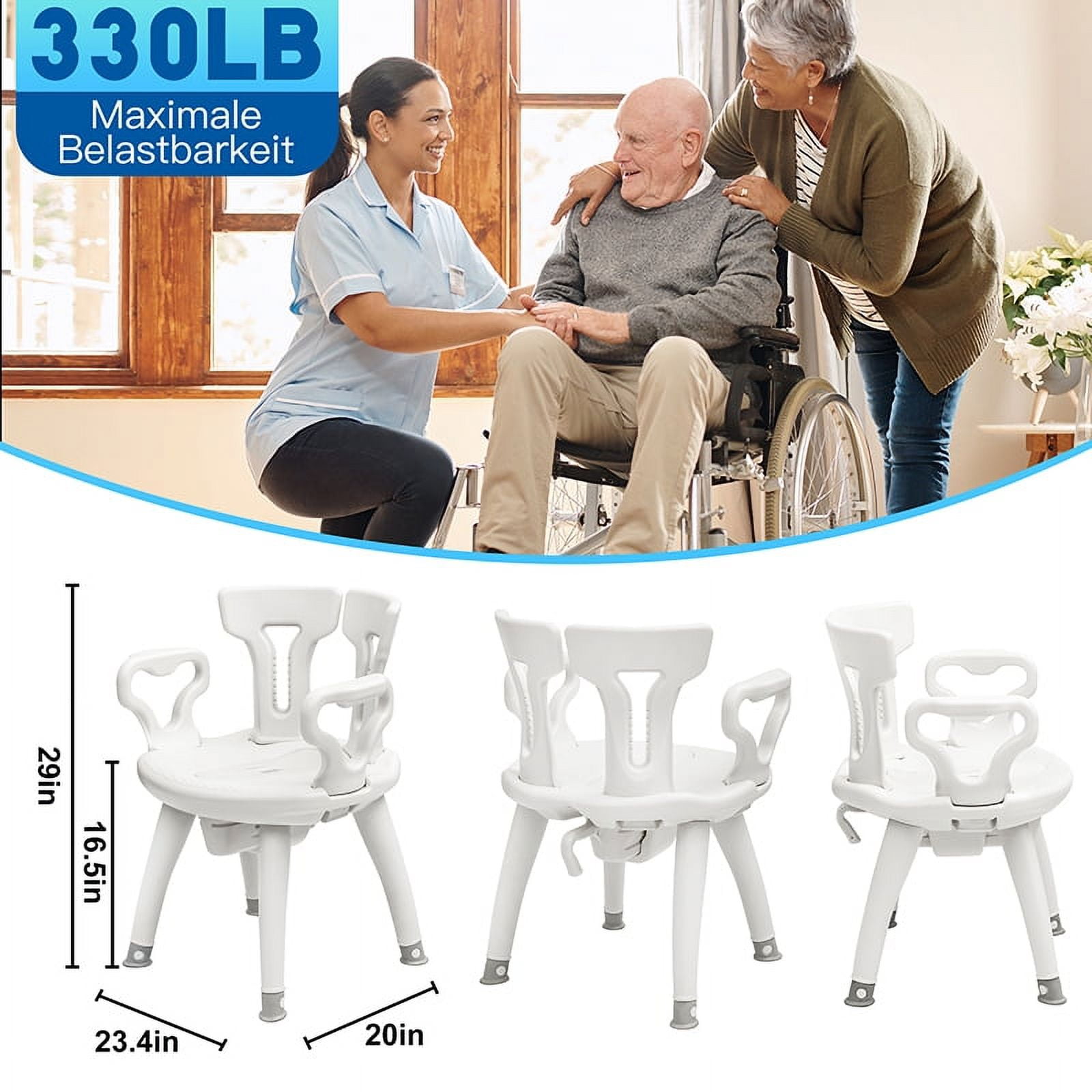 Shower Chair Bedside Heavy Duty 330 LBS Adjustable Pivoting Bath Chair ...