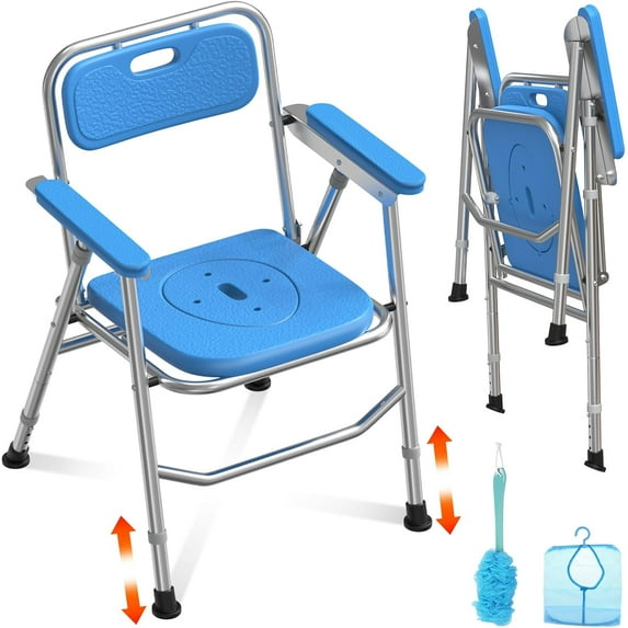 Shower Chair for Elderly & Disabled, Stainless Steel Foldable Shower Seat with Arm and Back ...