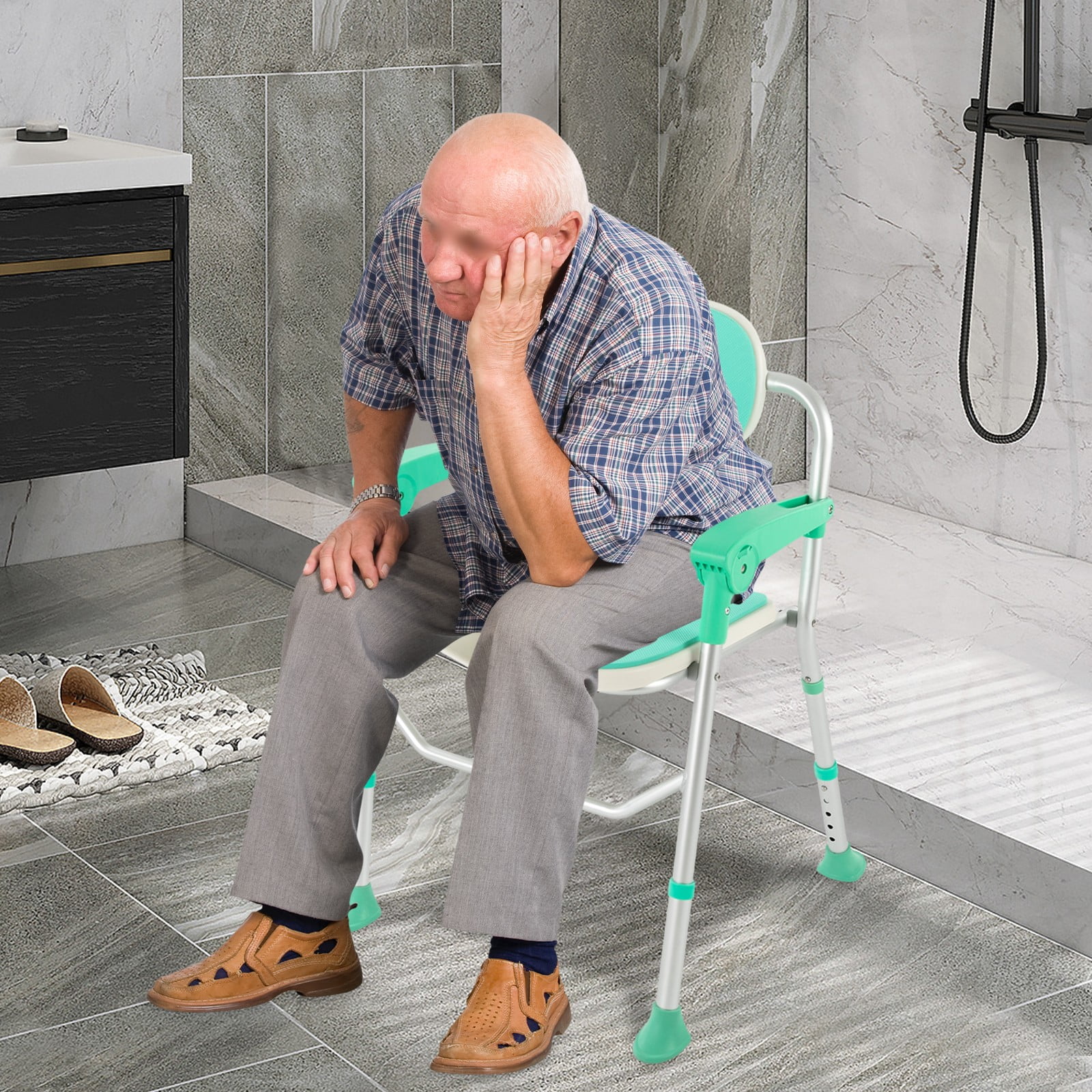 Shower Chair, Heavy Duty 330LB Capacity with Arms and Back, Folding ...