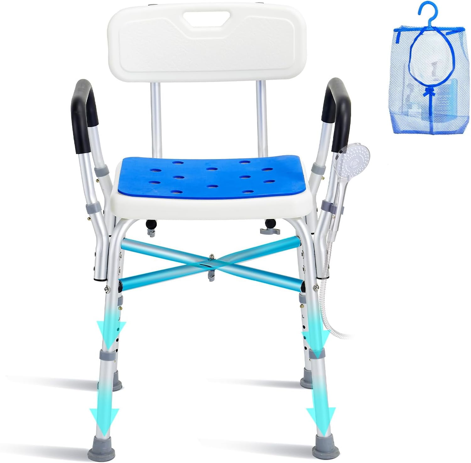Shower Chair Seat, 400 lbs Capacity, Shower Stool with Crossing Bar ...
