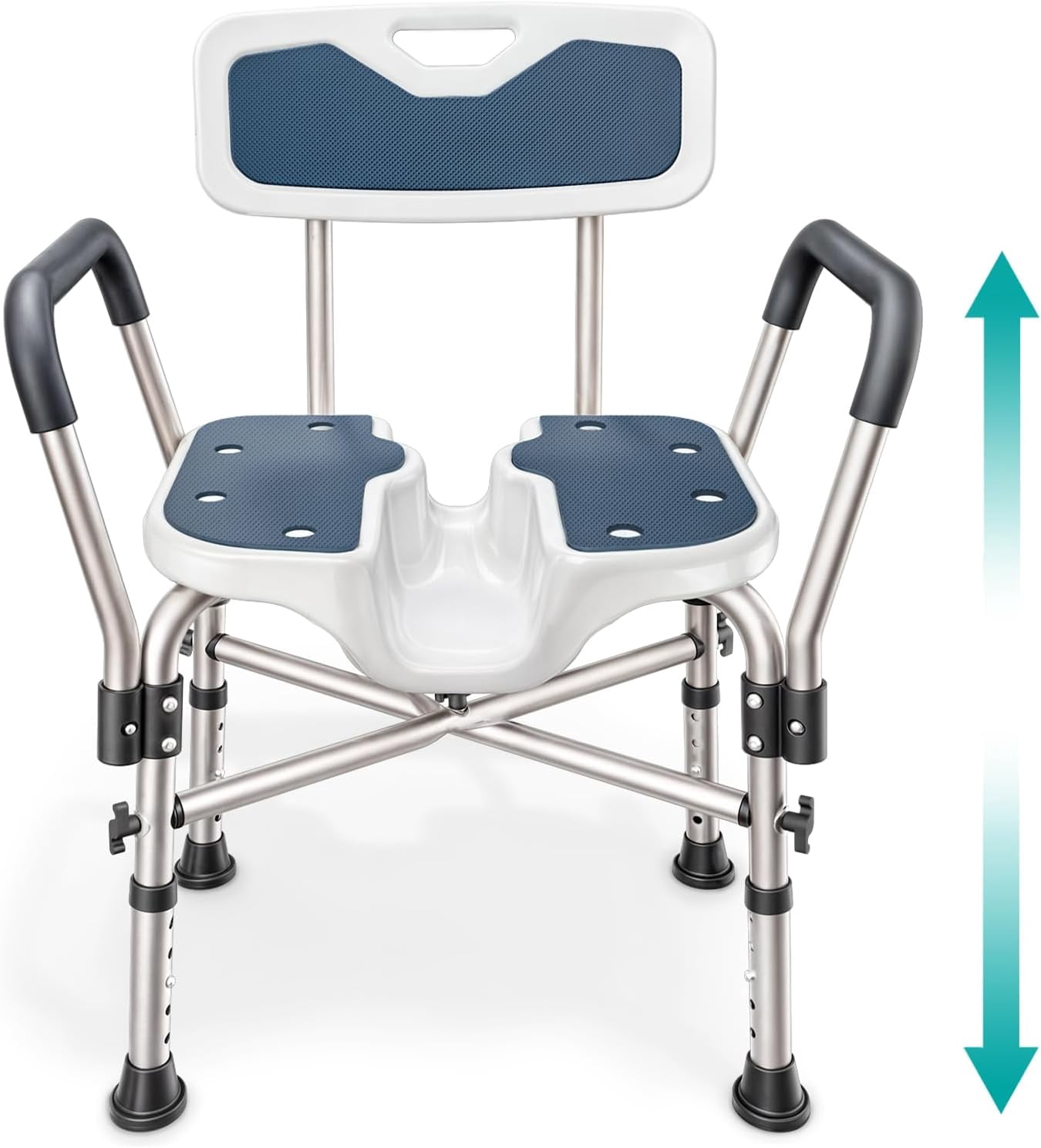Shower Chair U-Shape Seat (450lb) Heavy Duty - Padded Armrests and Back ...