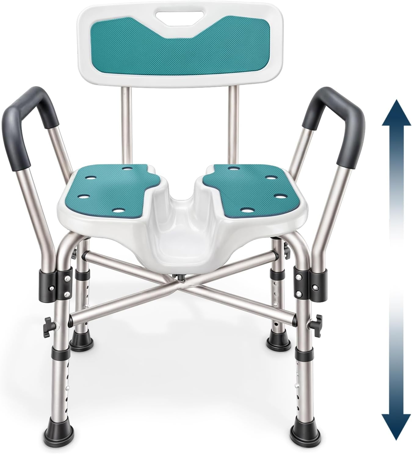 Shower Chair U-Shape Seat (450lb) Heavy Duty - Padded Armrests and Back ...