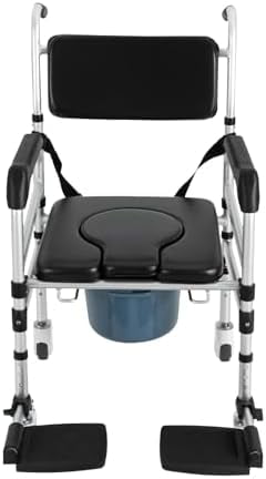 Shower Chair with Wheels, Rolling Commode Chair for Toilet with Arms ...