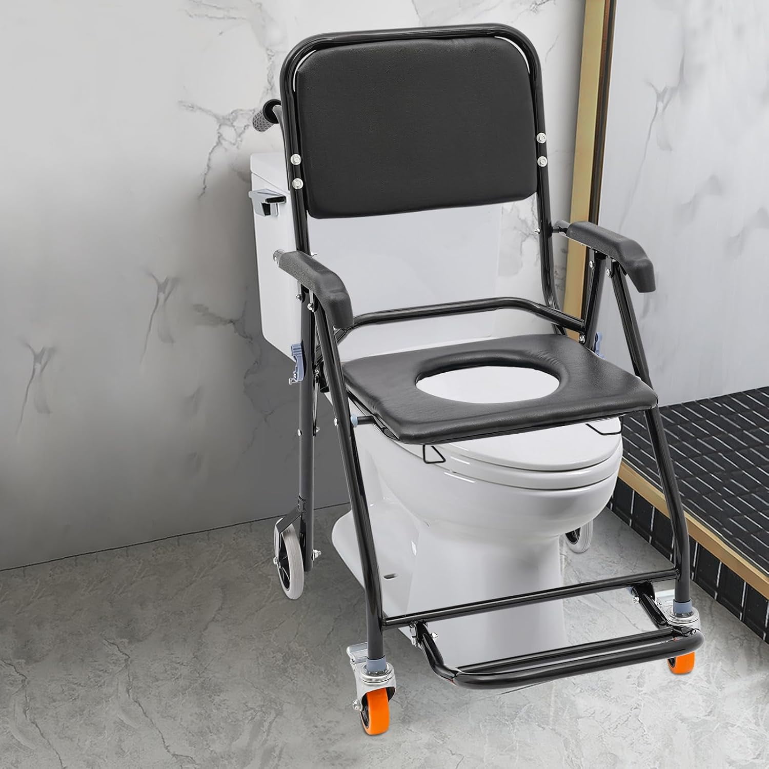 Shower Commode Chair with Wheels, Folding Shower Commode Wheelchair ...