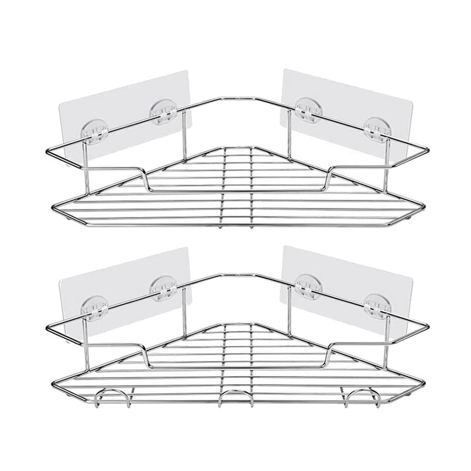 Shower Corner with Hooks, Adhesive Shower Shelf Stainless Steel Shower ...