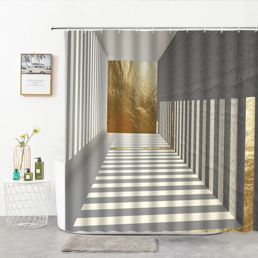 Shower Curtain 3D Print European Style Geometric Creativity Black And ...