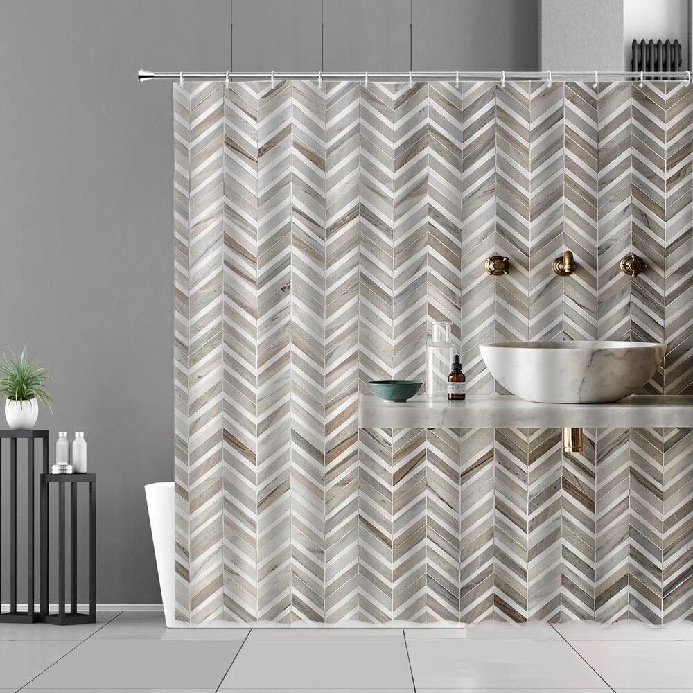 Shower Curtain 3D Print Floor Tiles Striped Irregular Geometric Pattern ...