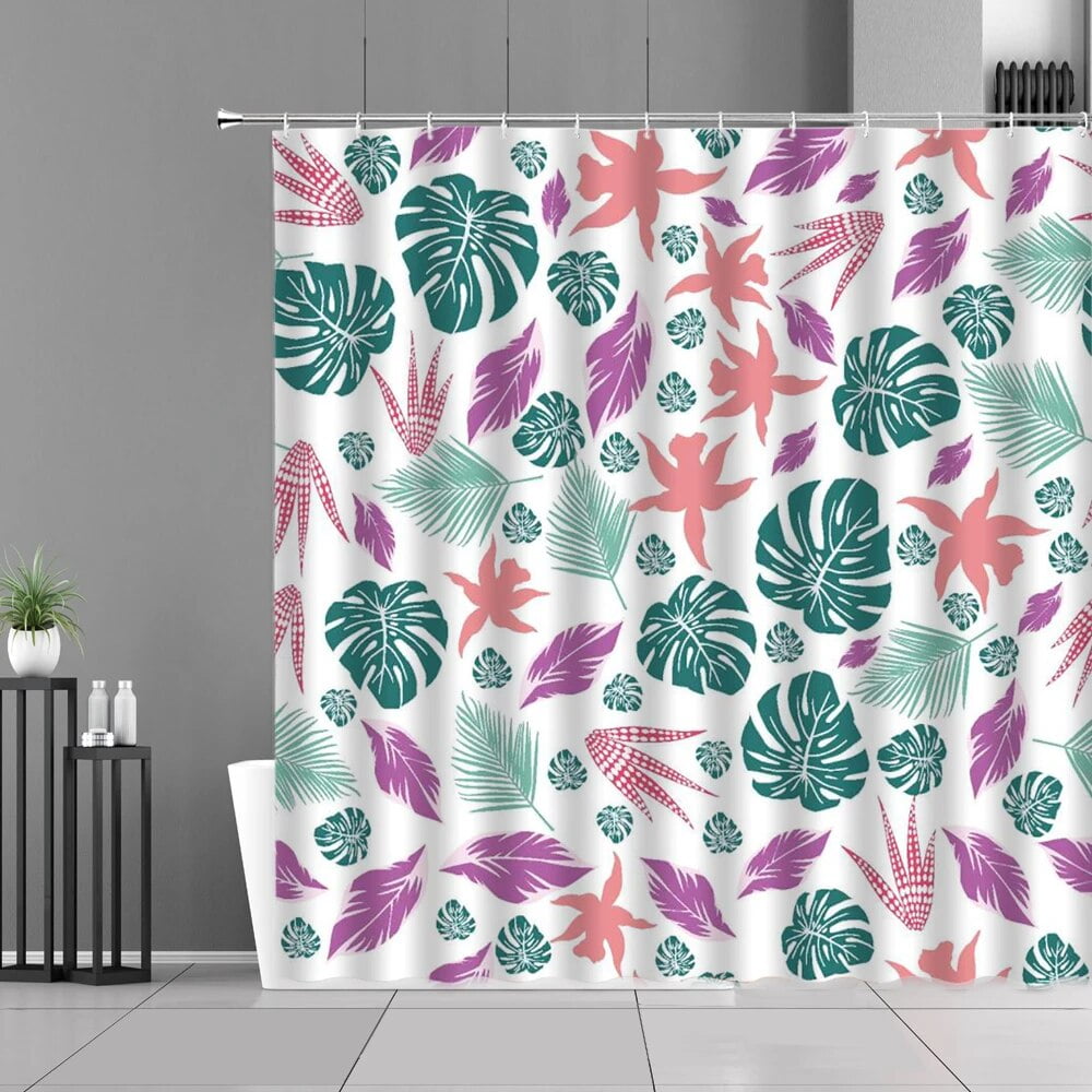 Shower Curtain 3D Print Plant Palm Tree Green Leaf Safflower Bathroom ...