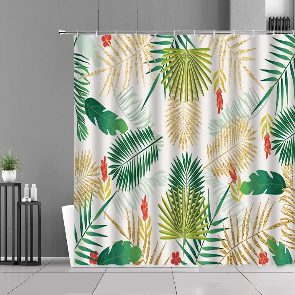 Shower Curtain 3D Print Plant Palm Tree Green Leaf Safflower Bathroom ...