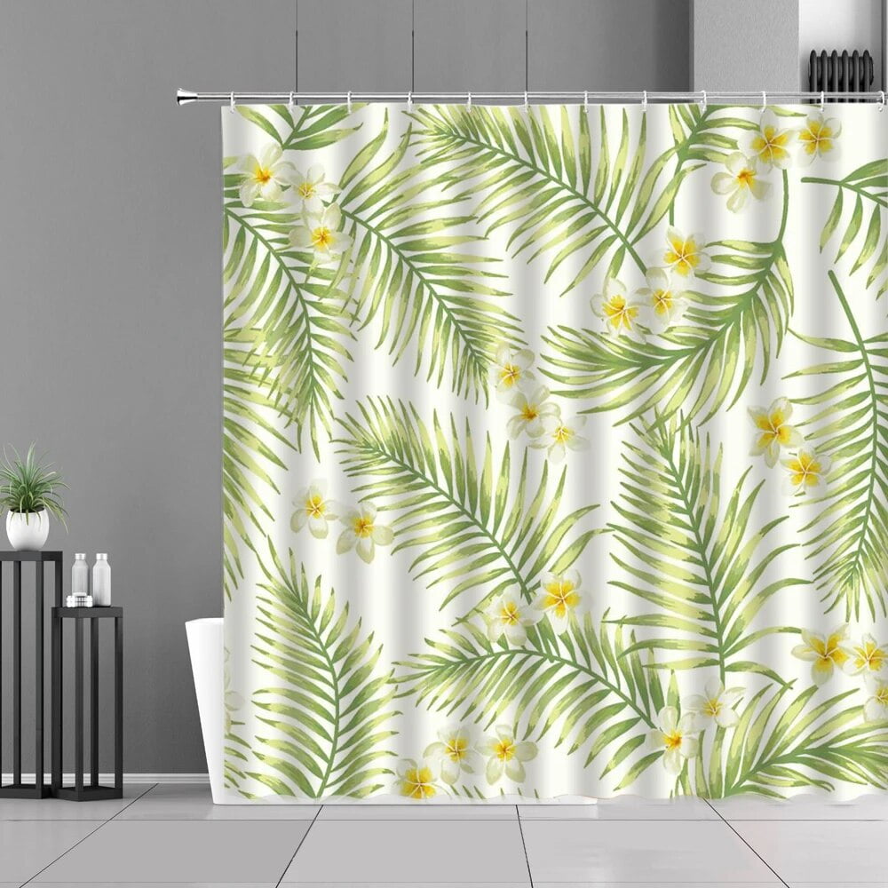 Shower Curtain 3D Print Plant Palm Tree Green Leaf Safflower Bathroom ...