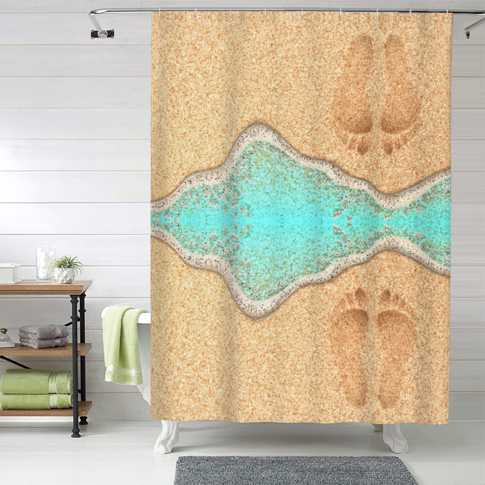 Shower Curtain 60 x 72 inch - Beach Footprint Waterproof Shower Curtain ...