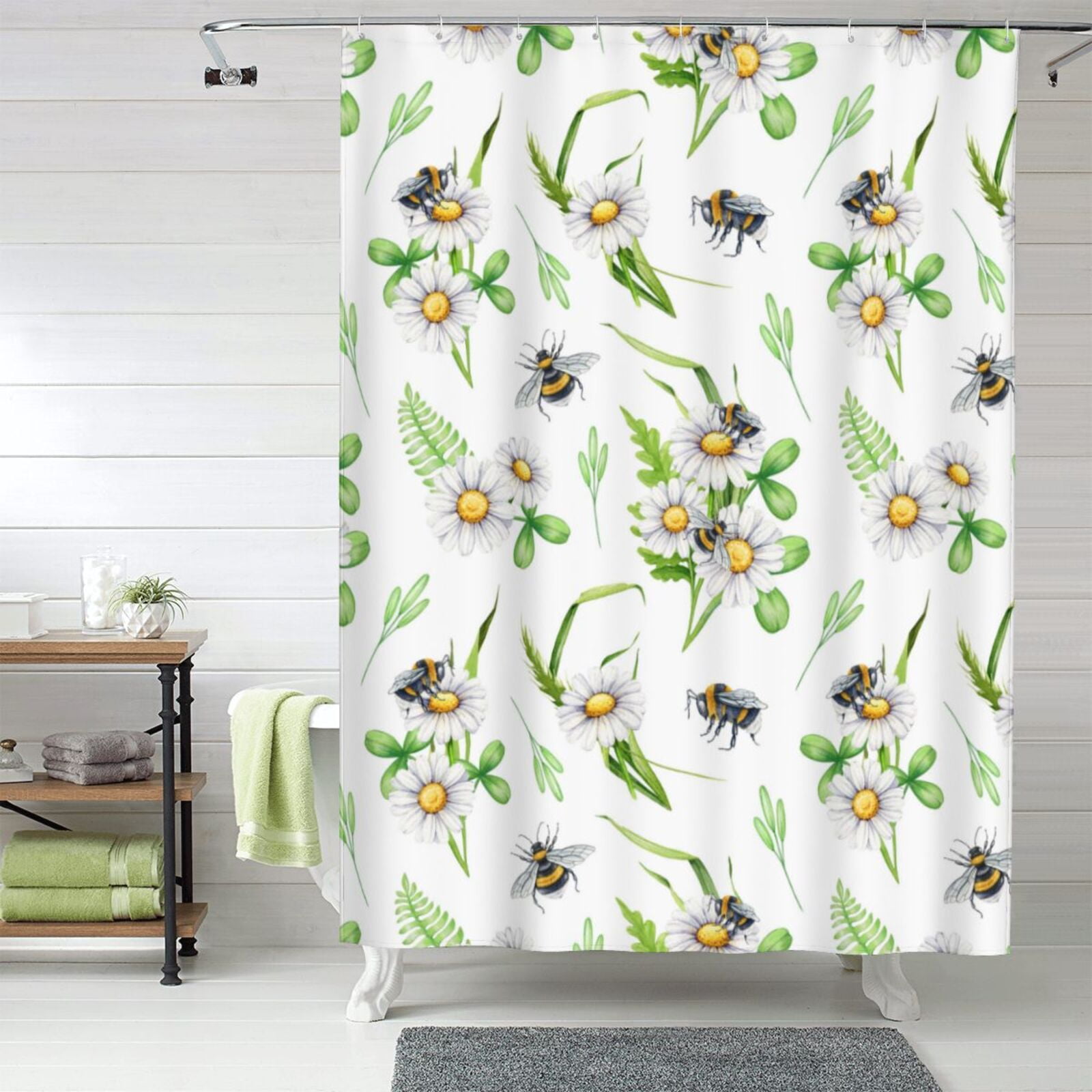 Shower Curtain 60 x 72 inch - Bee bumblebee daisy flower cute Waterproof Shower Curtain for ...