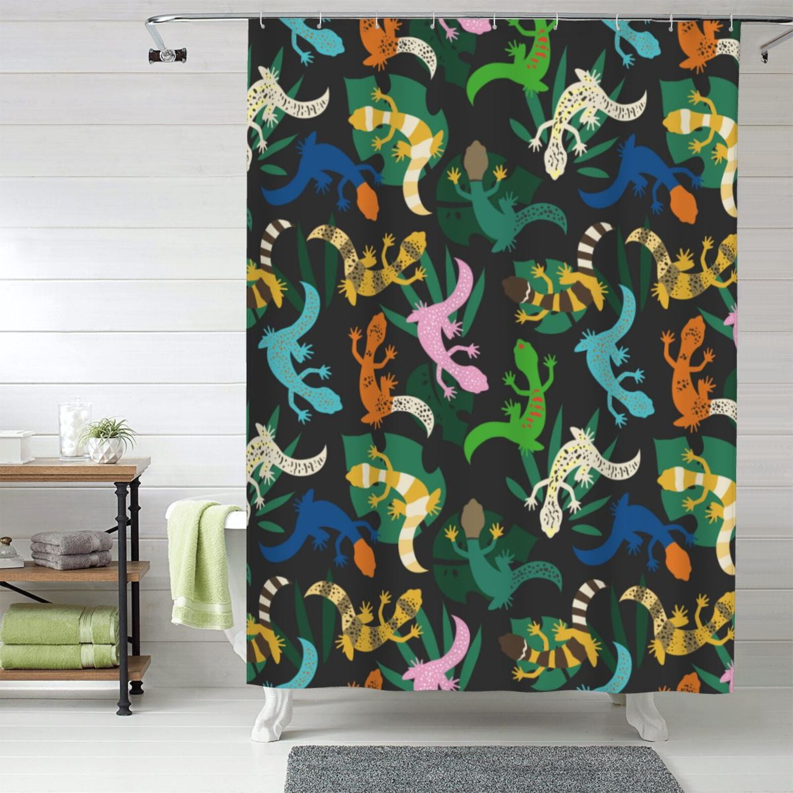 Shower Curtain 60 x 72 inch - Striped Cute Lizard Gecko Plant_A ...
