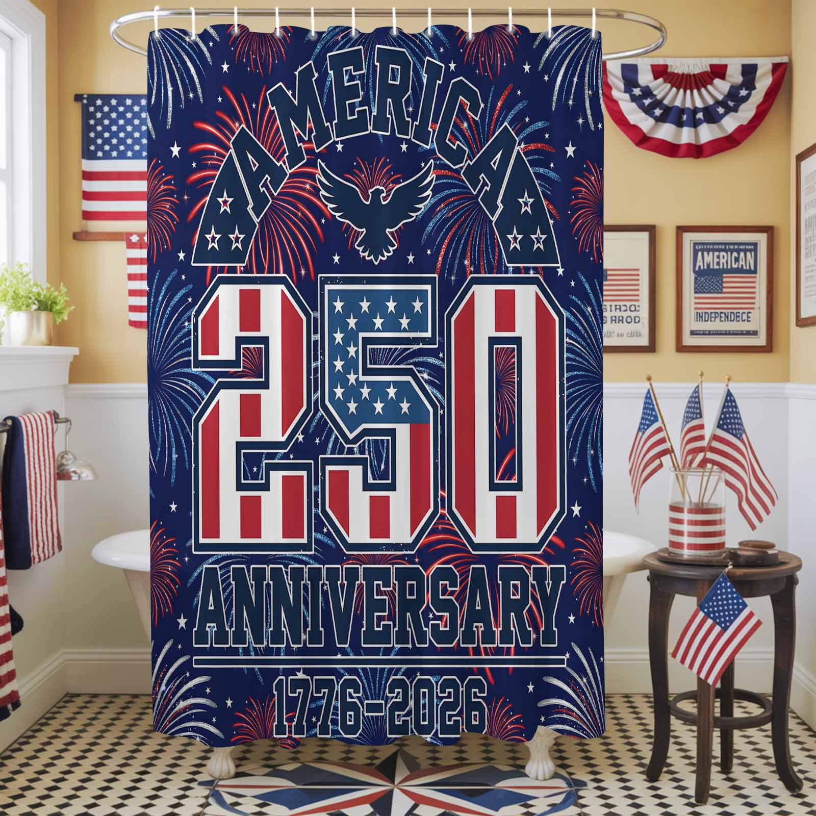 Shower Curtain, 72" x 72", America 250 Anniversary Independence Day ...