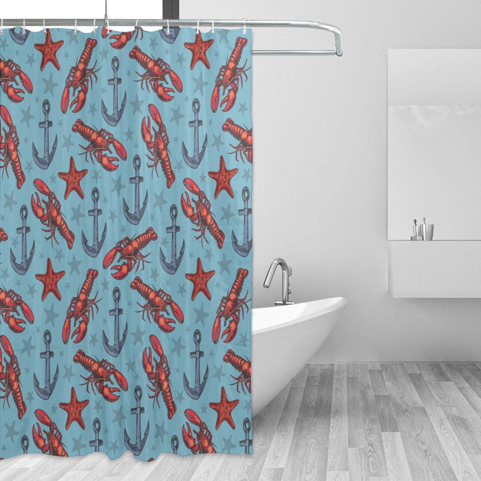 Shower Curtain 72 x 72 inch - Anchored Starfish Shrimp Waterproof ...