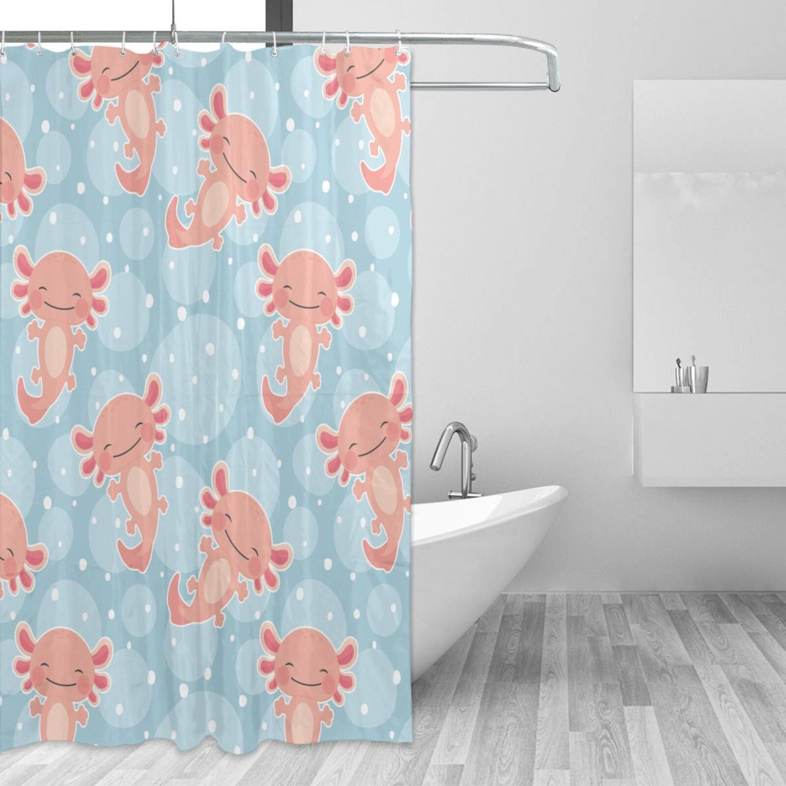 Shower Curtain 72 x 72 inch - Cartoon Cute Axolotl Blue Waterproof ...